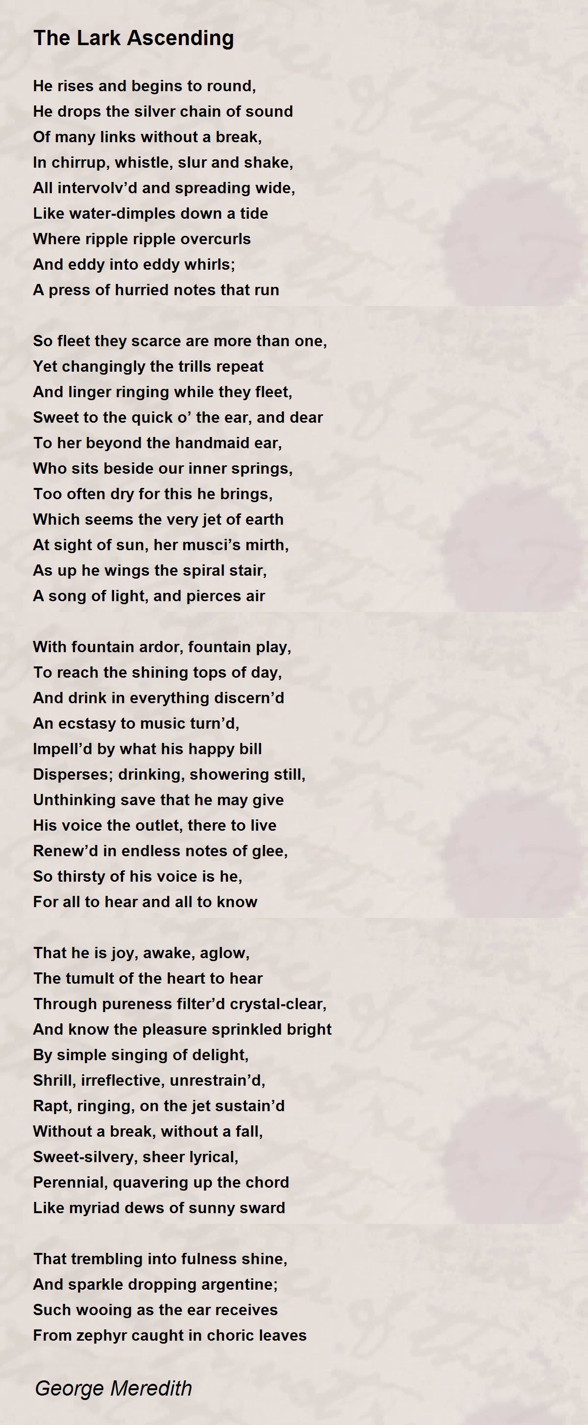 The Lark Ascending Poem by George Meredith - Poem Hunter