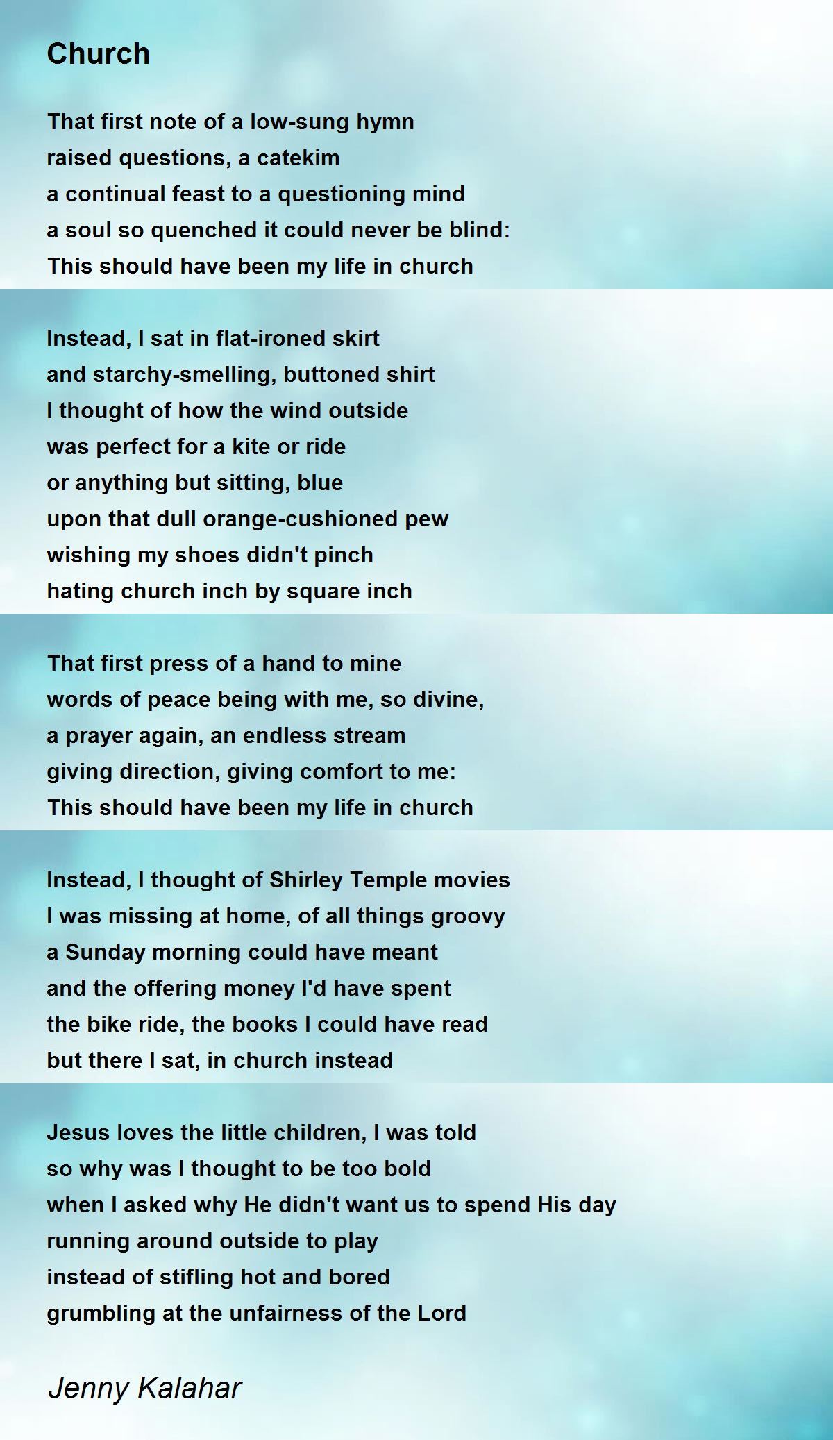 Church Poem by Jenny Kalahar - Poem Hunter