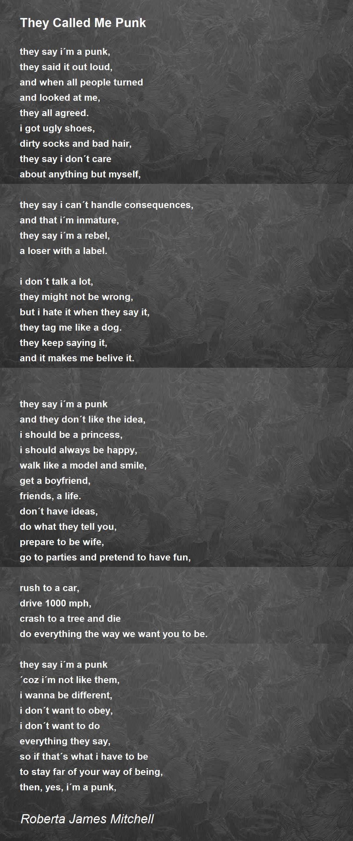 They Called Me Punk by Roberta James Mitchell - They Called Me Punk Poem