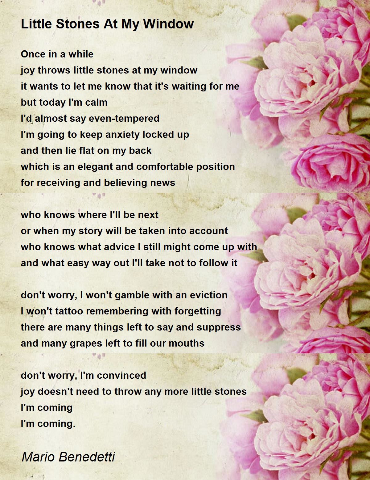 Little Stones At My Window Poem by Mario Benedetti - Poem Hunter