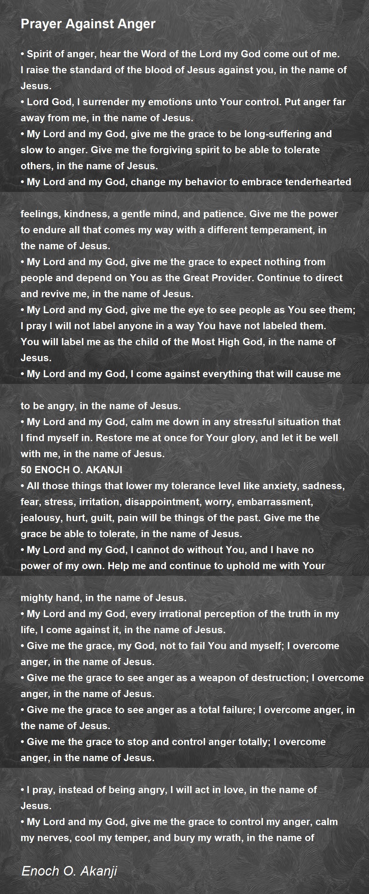 Prayer Against Anger - Prayer Against Anger Poem by Enoch O. Akanji