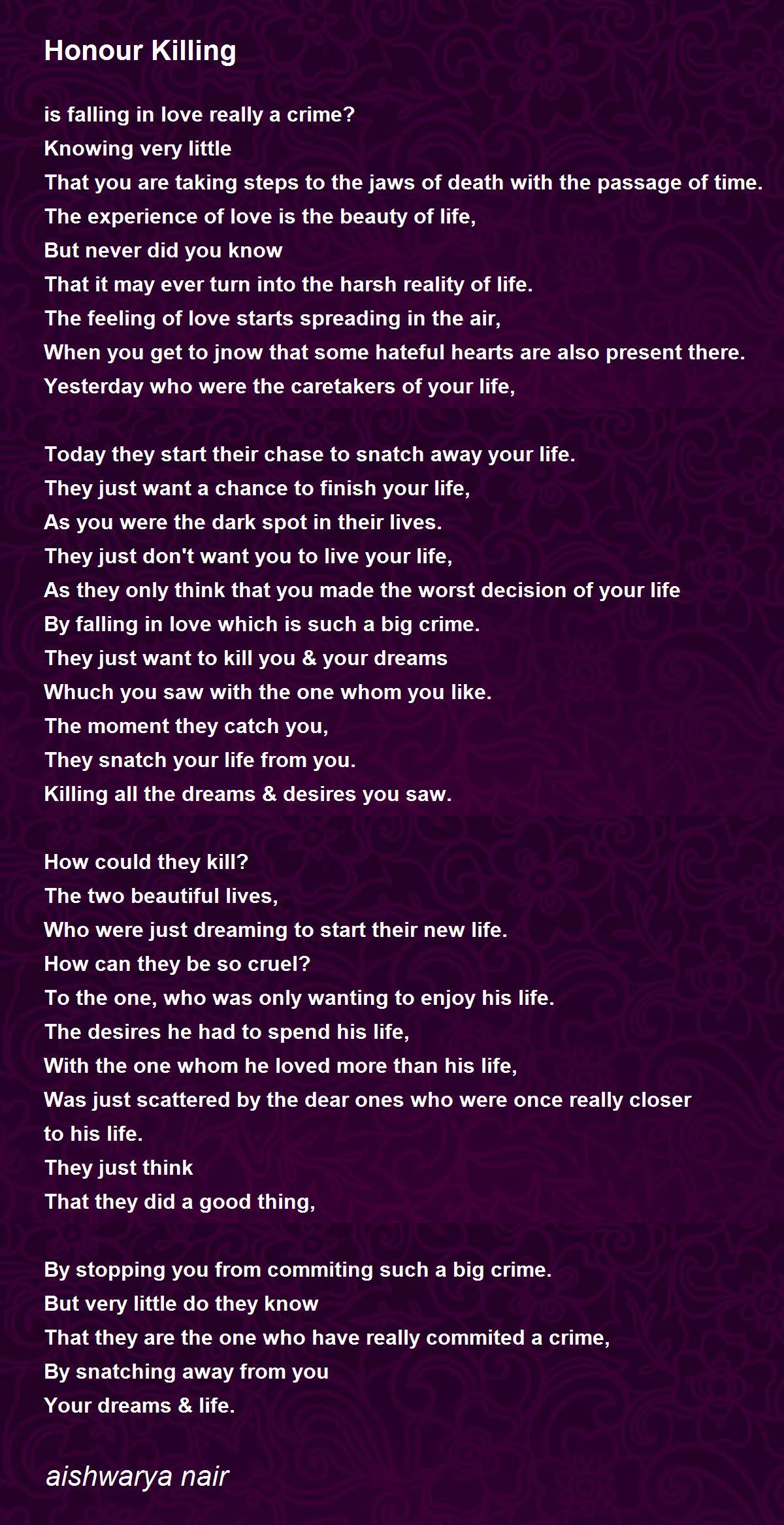 Honour Killing - Honour Killing Poem by aishwarya nair