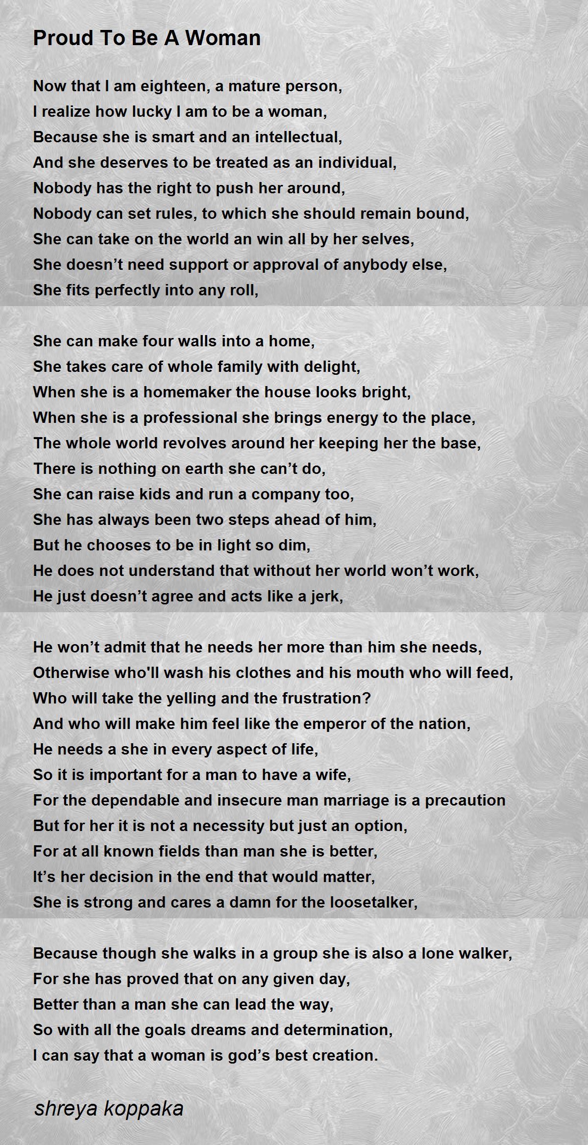 Proud To Be A Woman Poem by shreya koppaka - Poem Hunter