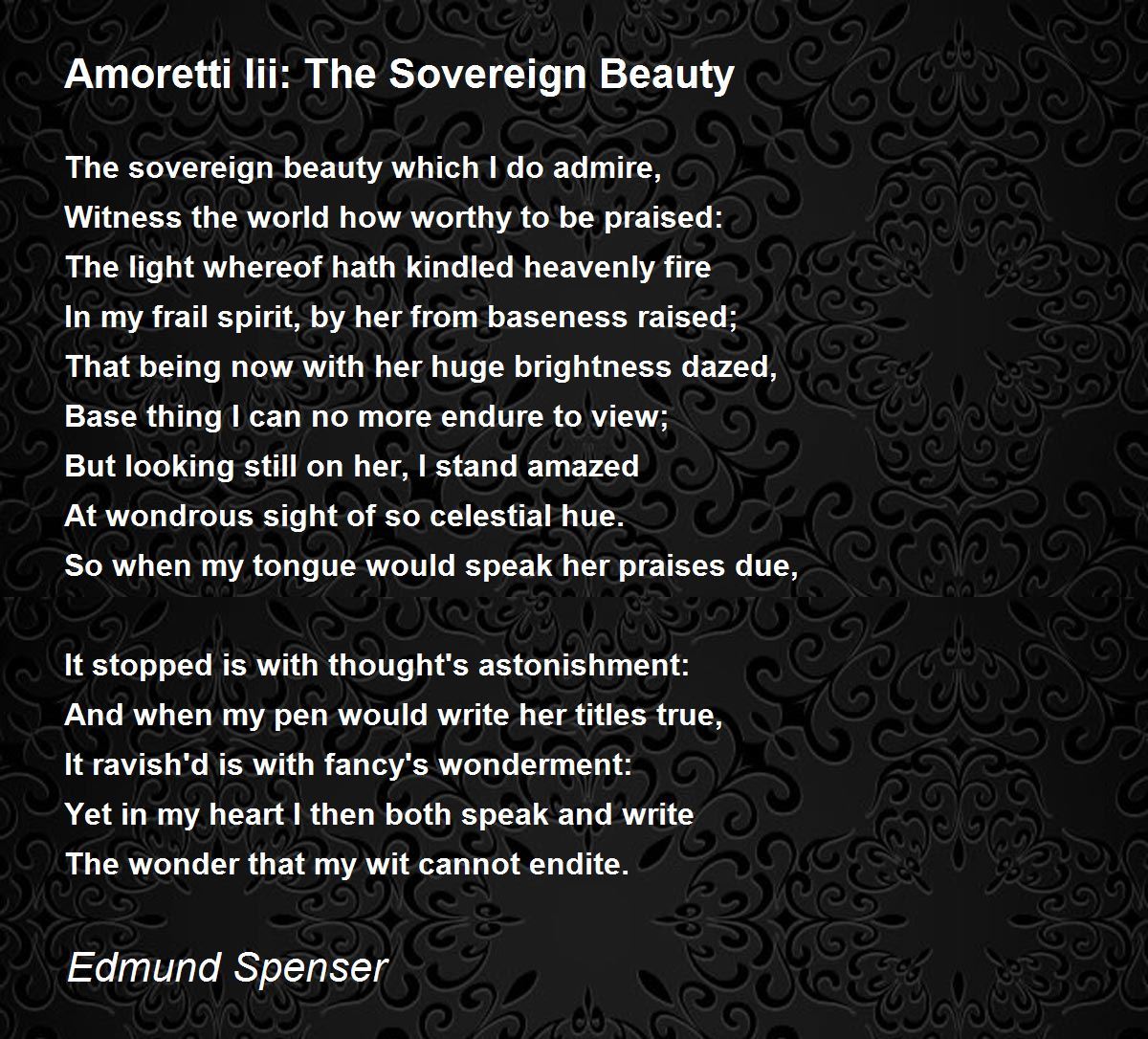 Amoretti Iii: The Sovereign Beauty Poem by Edmund Spenser - Poem Hunter