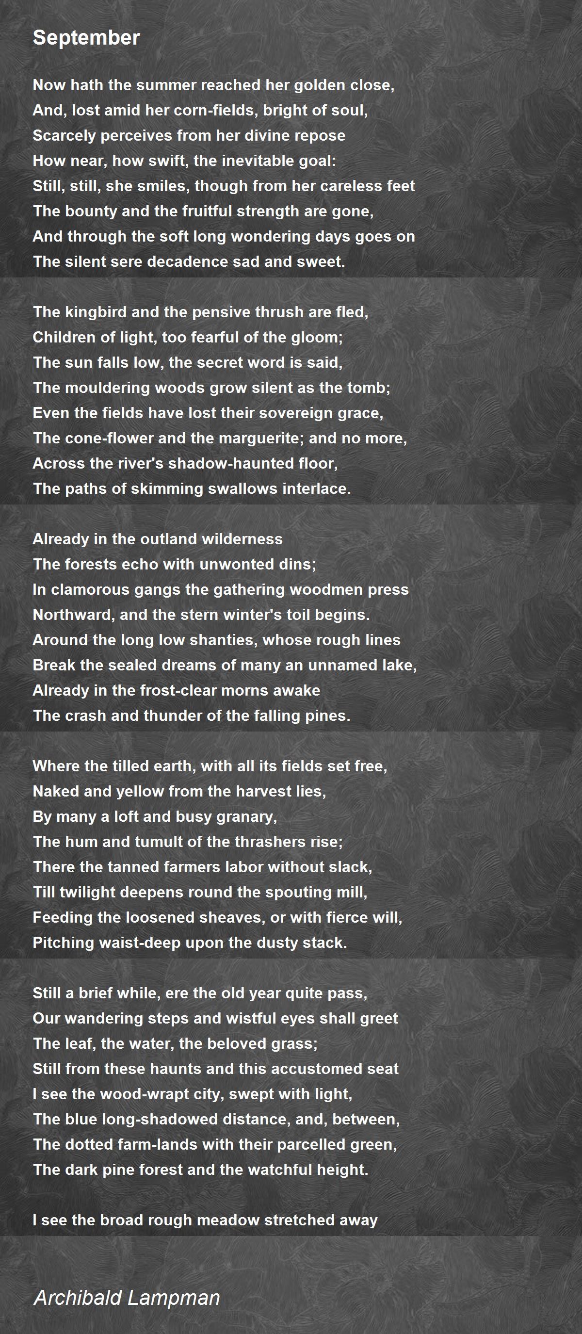 September - September Poem by Archibald Lampman