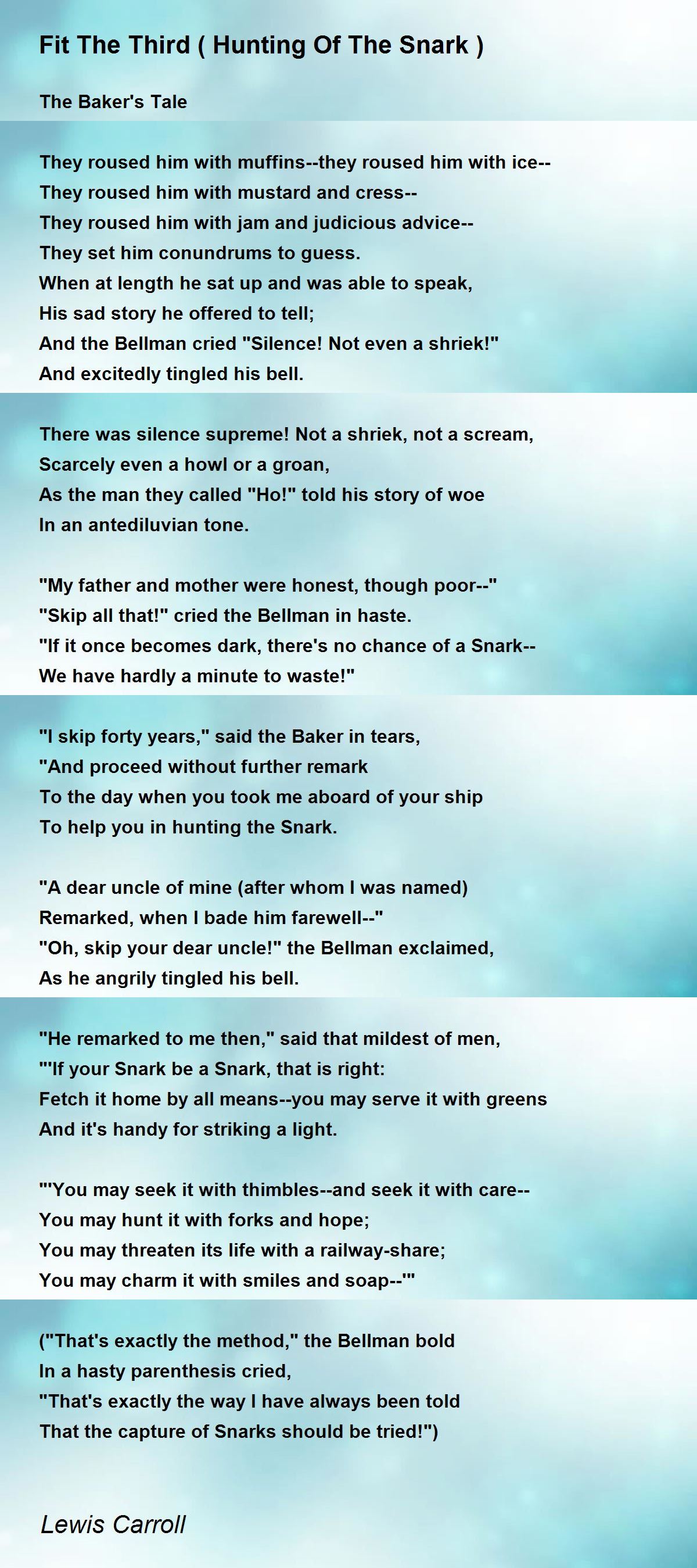 Fit The Third ( Hunting Of The Snark ) Poem by Lewis Carroll - Poem Hunter