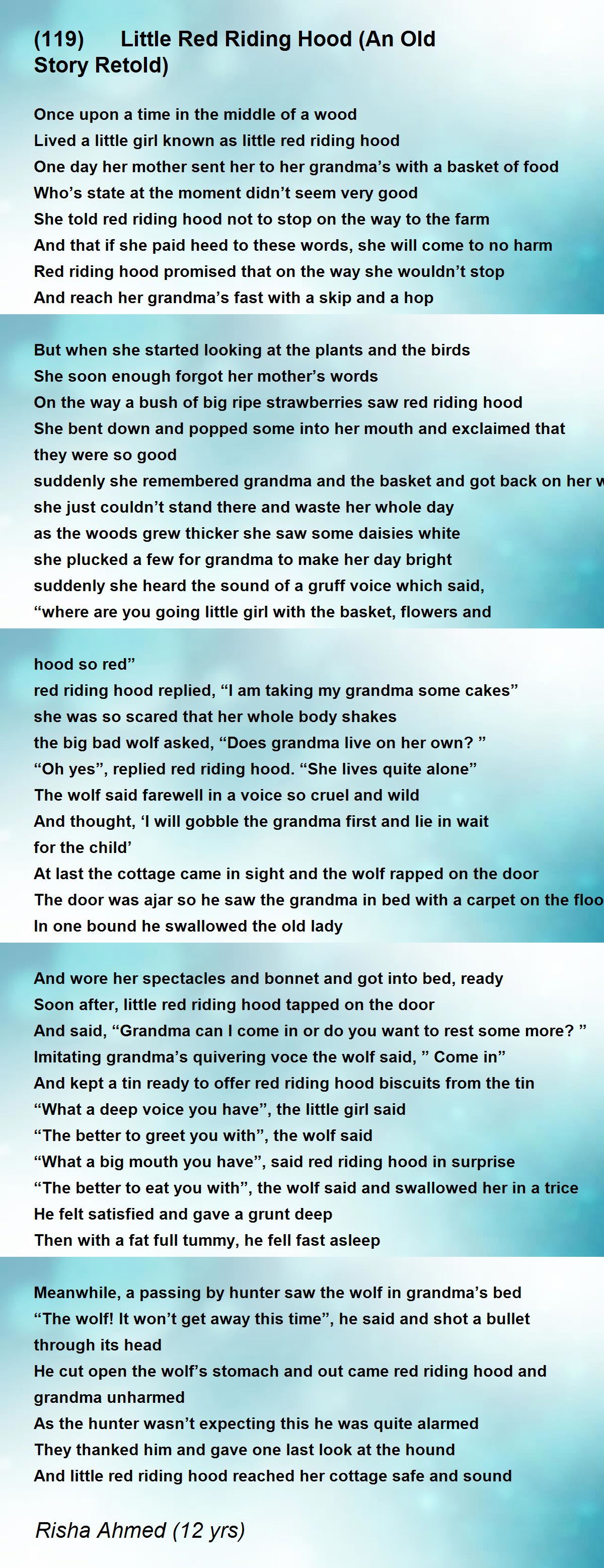 Little Red Riding Hood Rhyming Poem at Patricia Shear blog