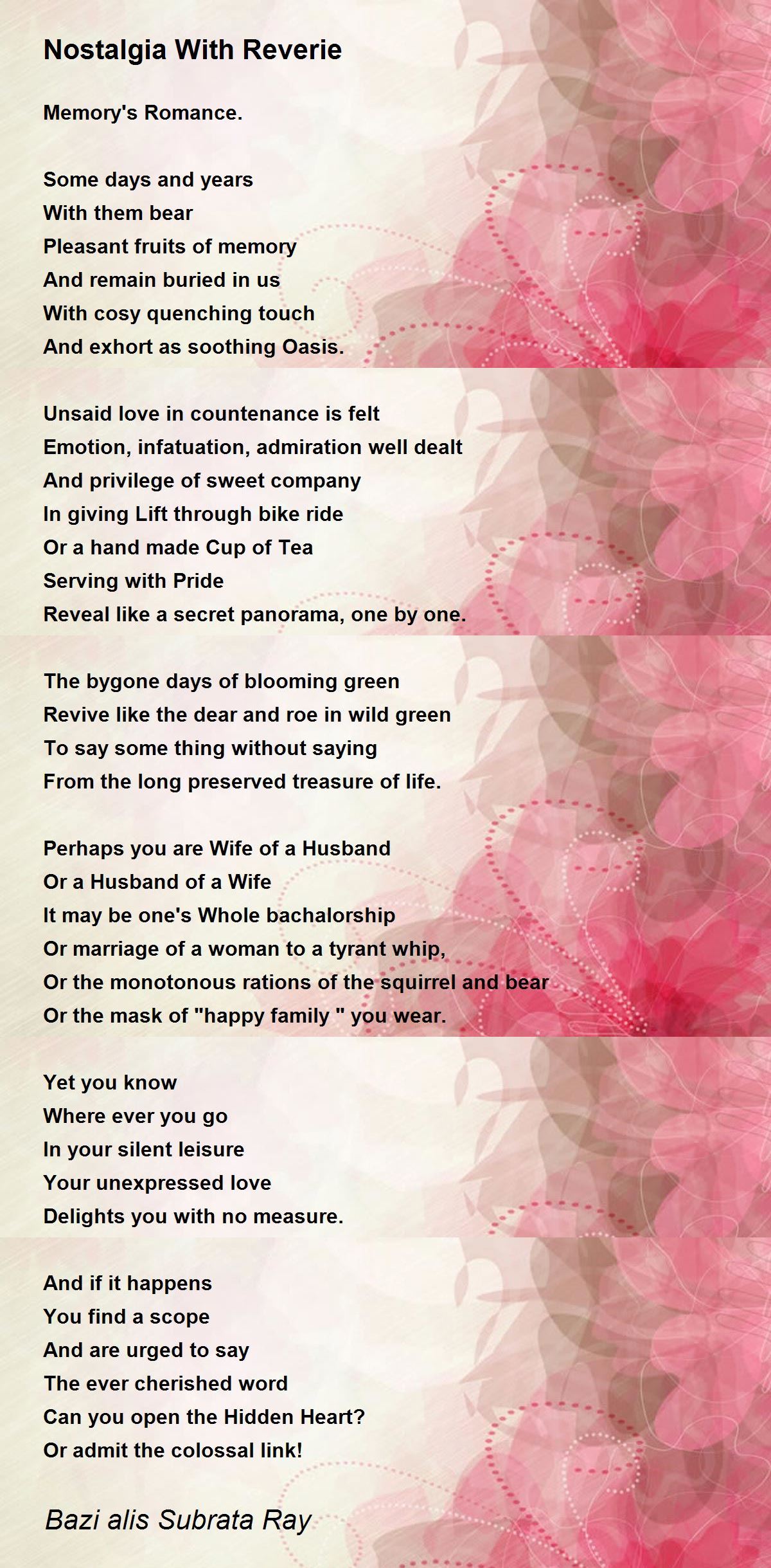 Nostalgia With Reverie - Nostalgia With Reverie Poem by Subrata Ray