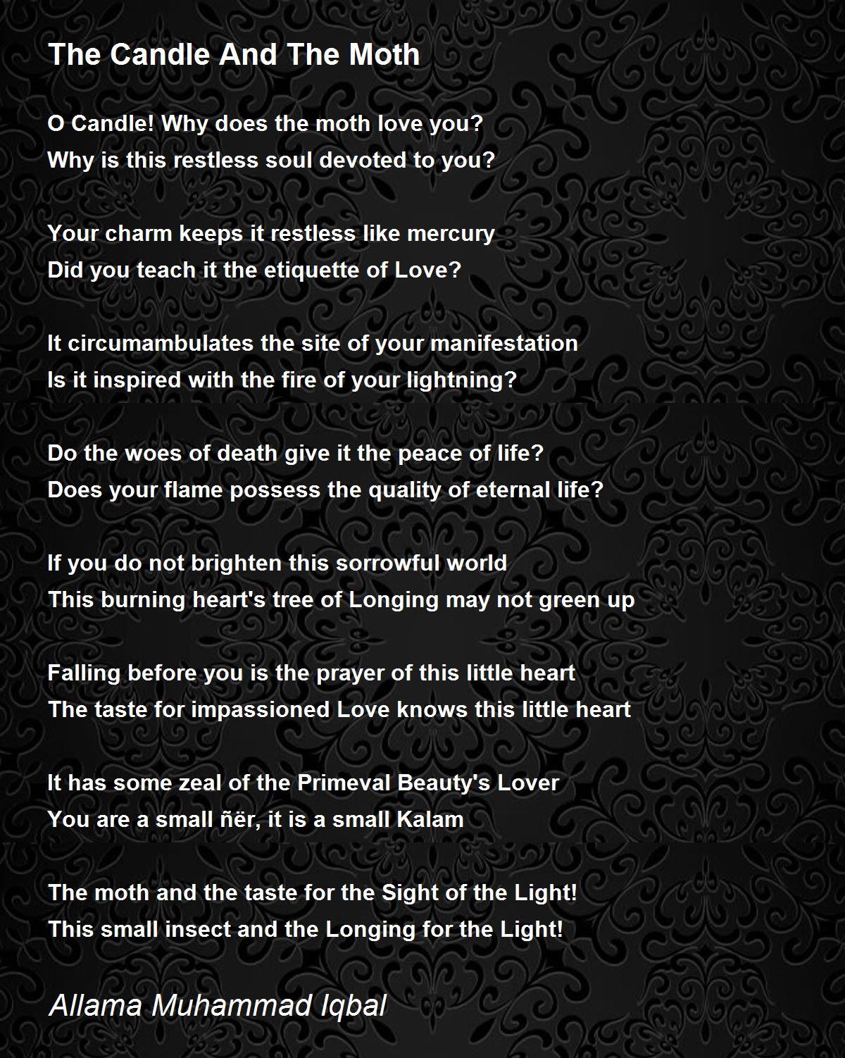 The Candle And The Moth Poem by Allama Muhammad Iqbal - Poem Hunter
