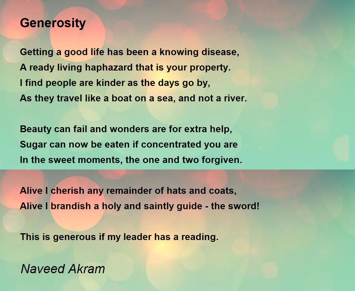 Generosity - Generosity Poem by Naveed Akram