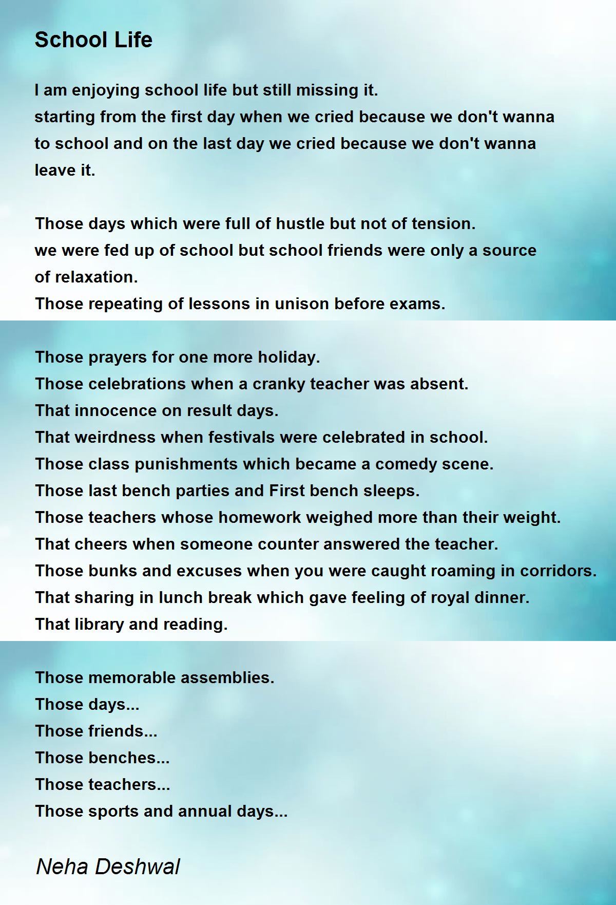 School Life by Neha Deshwal - School Life Poem