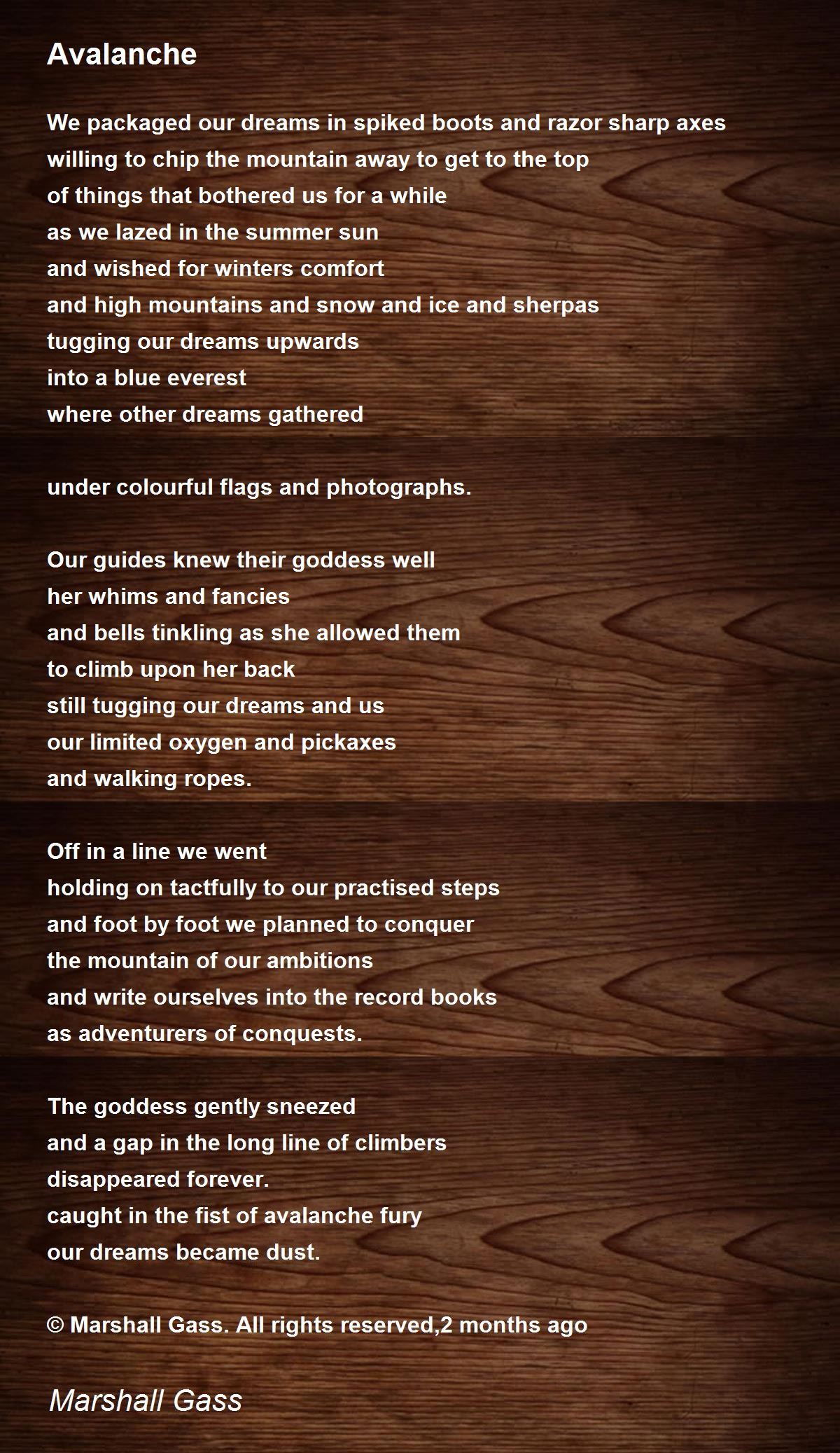 Avalanche Poem by Marshall Gass - Poem Hunter