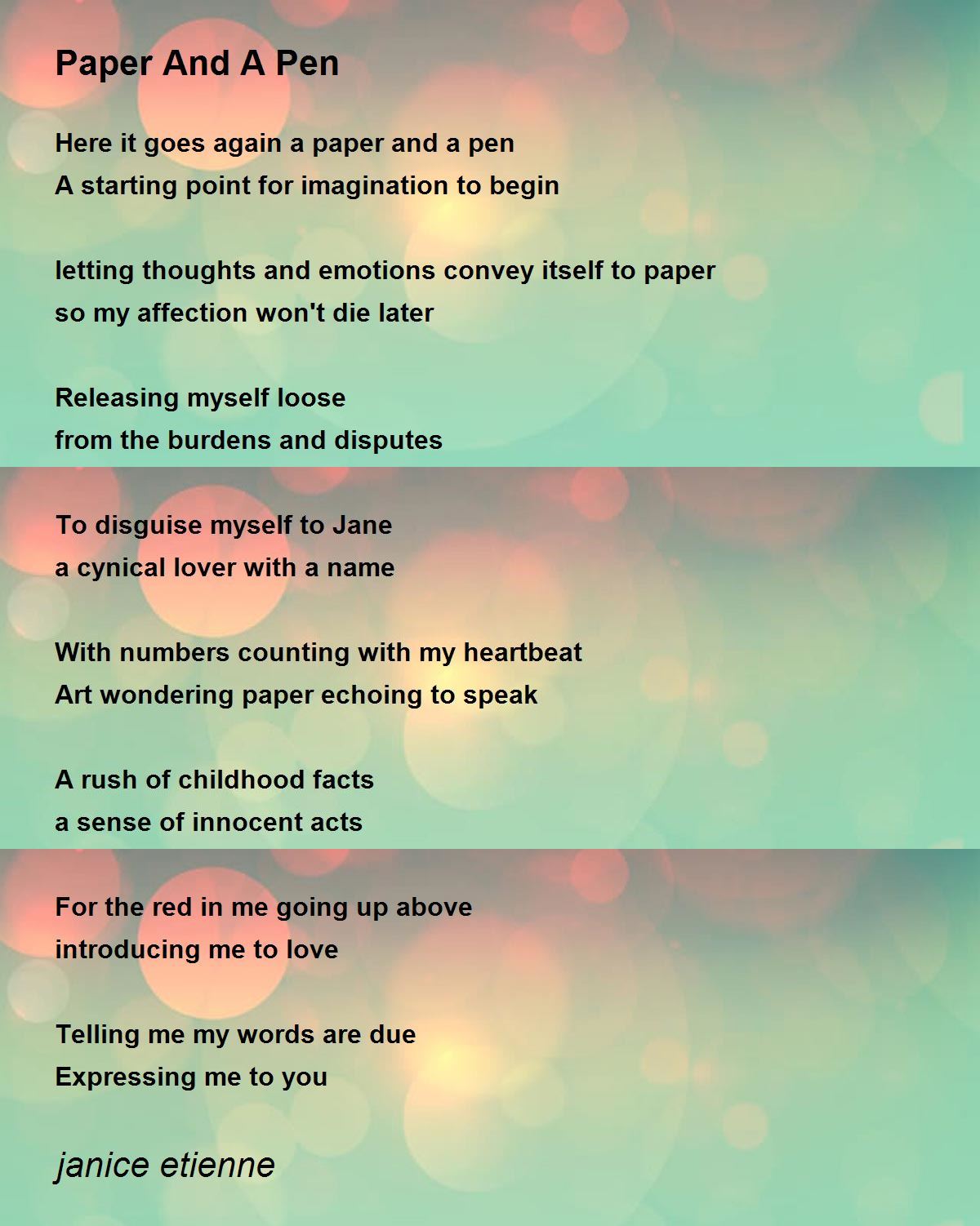 Paper And A Pen by janice etienne - Paper And A Pen Poem