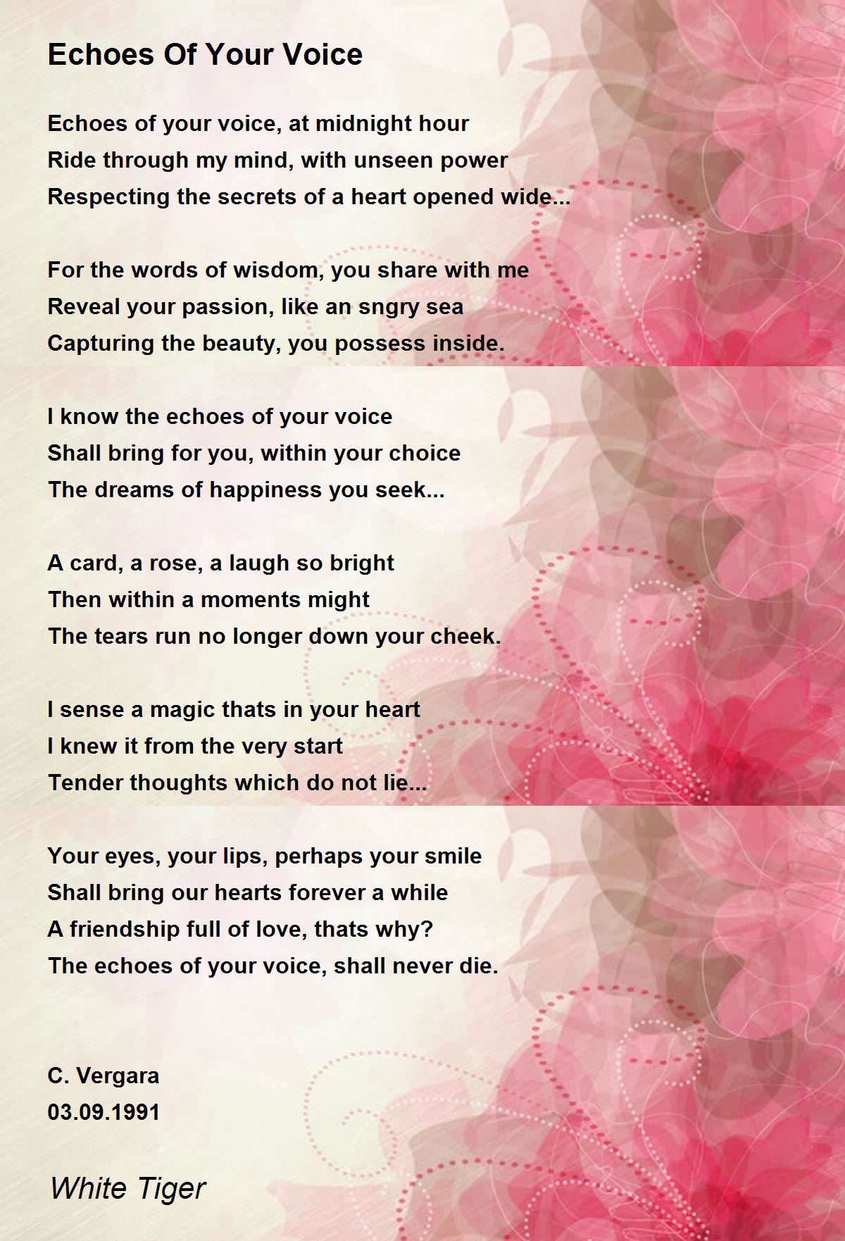 Echoes Of Your Voice - Echoes Of Your Voice Poem by White Tiger