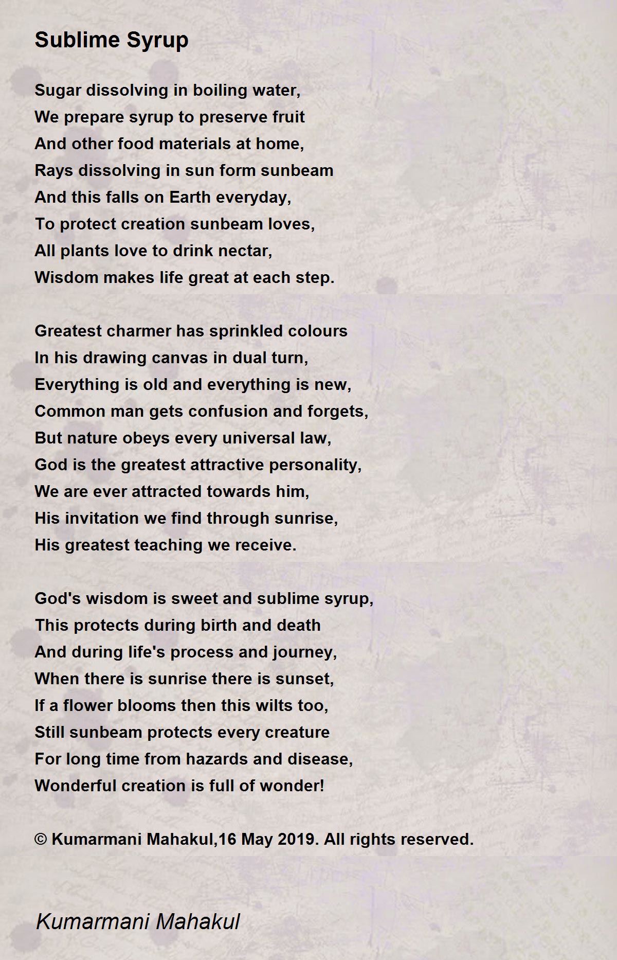 Sublime Syrup - Sublime Syrup Poem by Kumarmani Mahakul