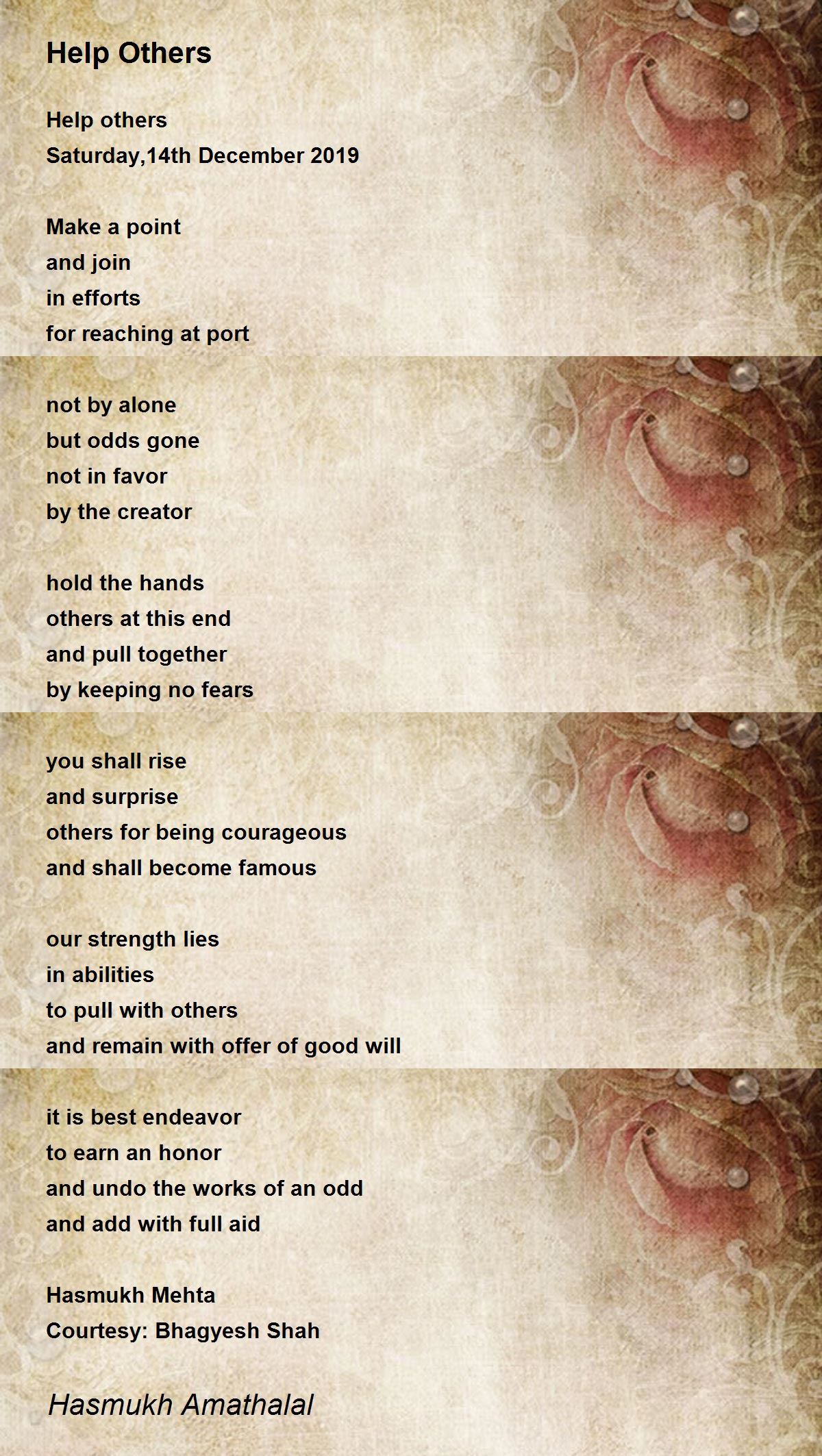 Help Others Poem by Mehta Hasmukh Amathalal - Poem Hunter