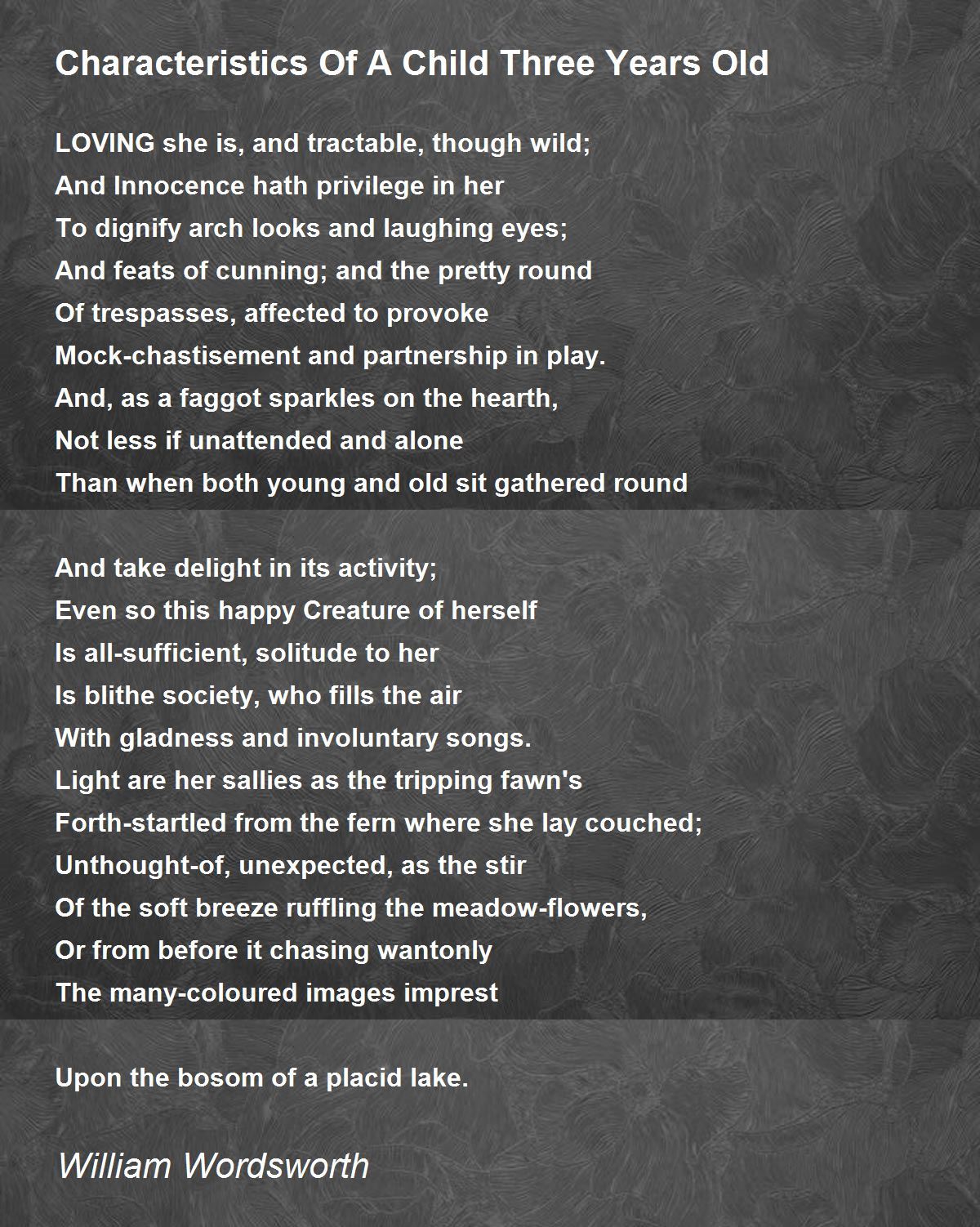 Characteristics Of A Child Three Years Old Poem By William Wordsworth