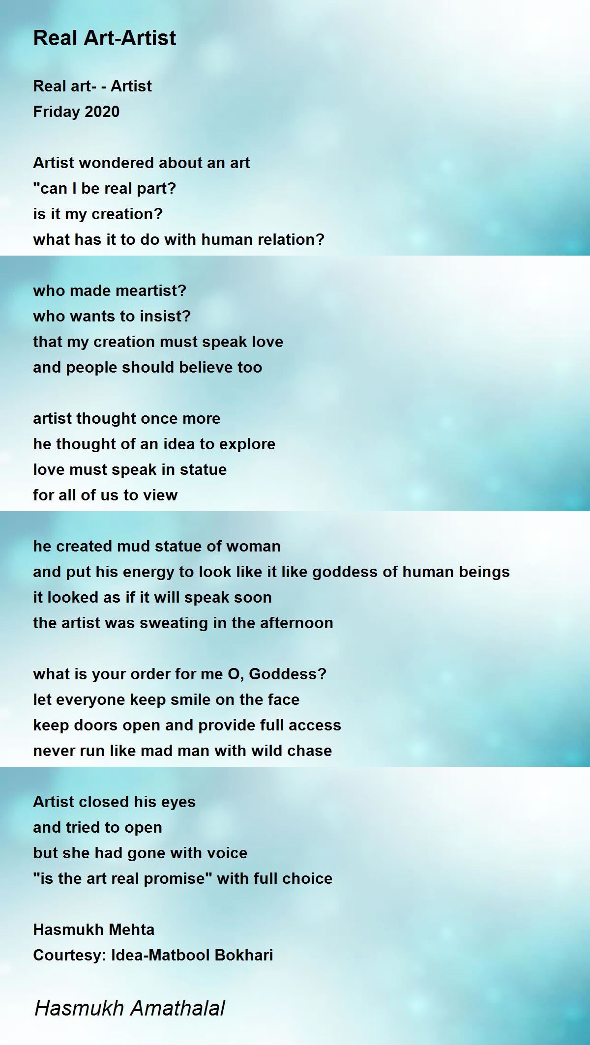 Real Art-Artist - Real Art-Artist Poem by Mehta Hasmukh Amathaal