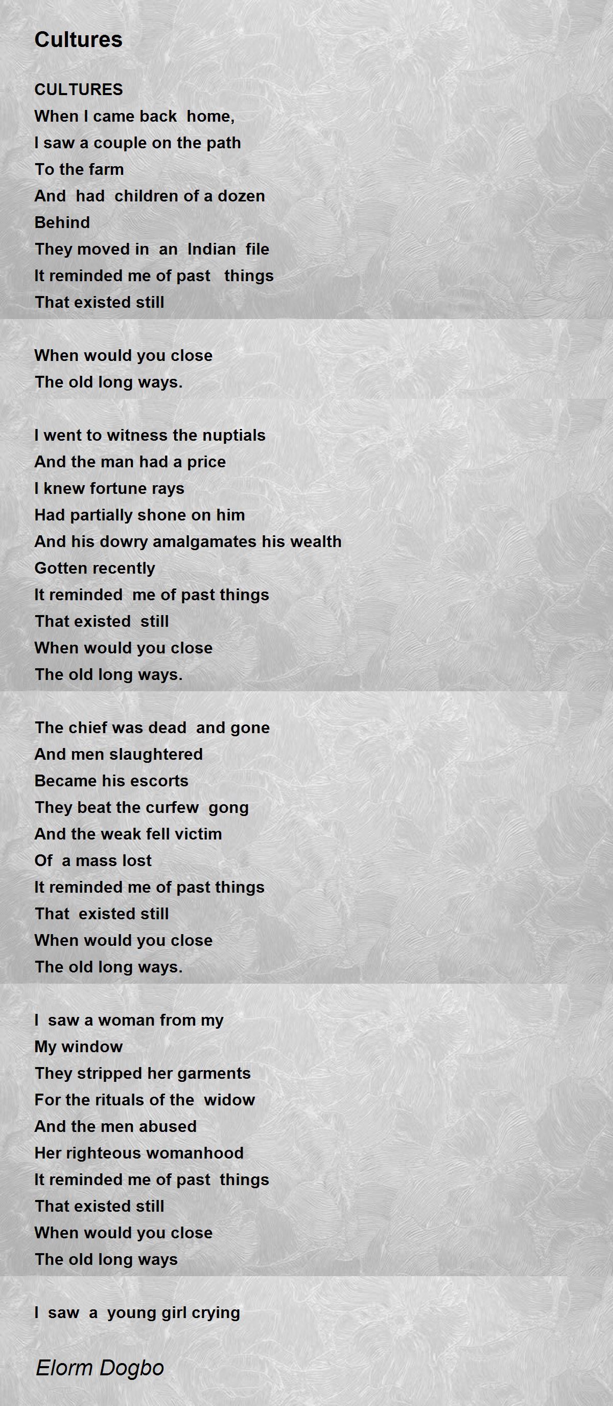 Cultures - Cultures Poem by Elorm Dogbo