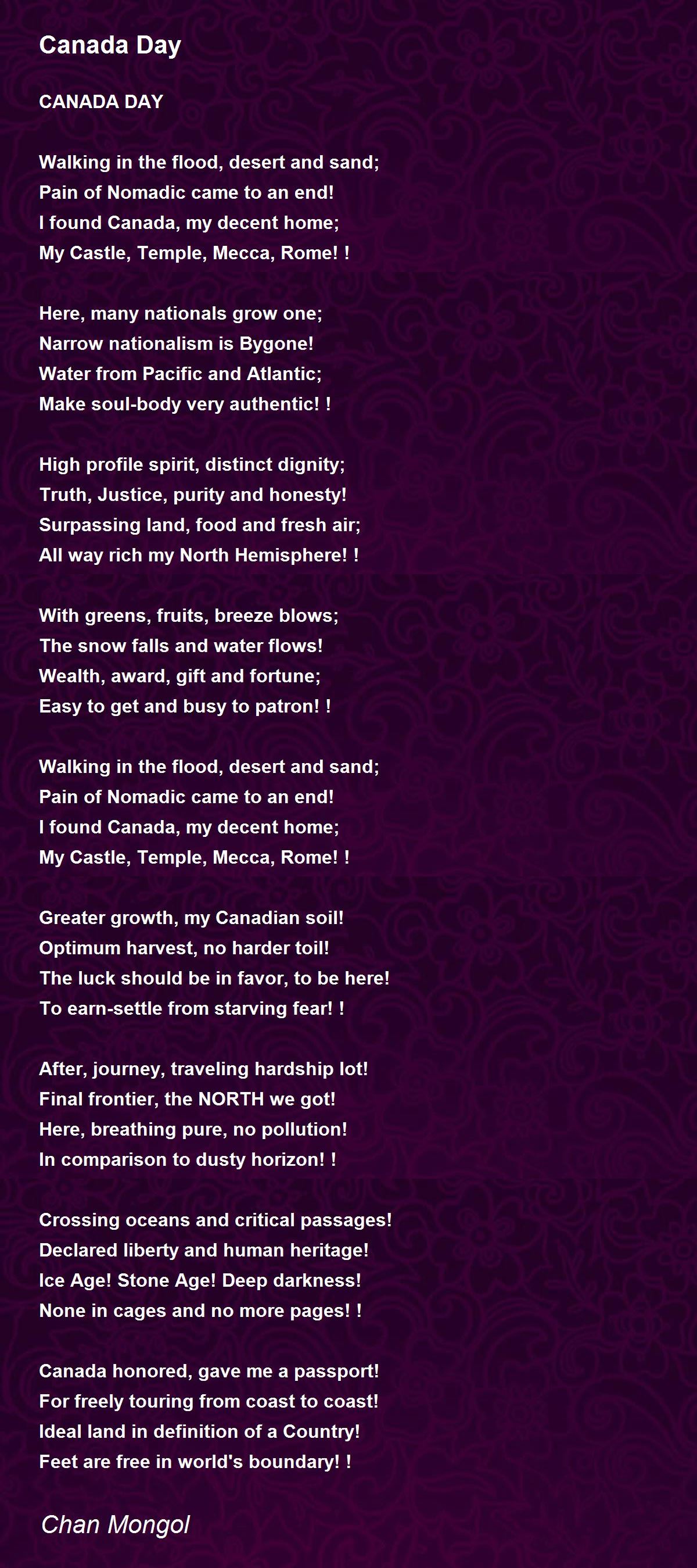 Canada Day - Canada Day Poem by Chan Mongol