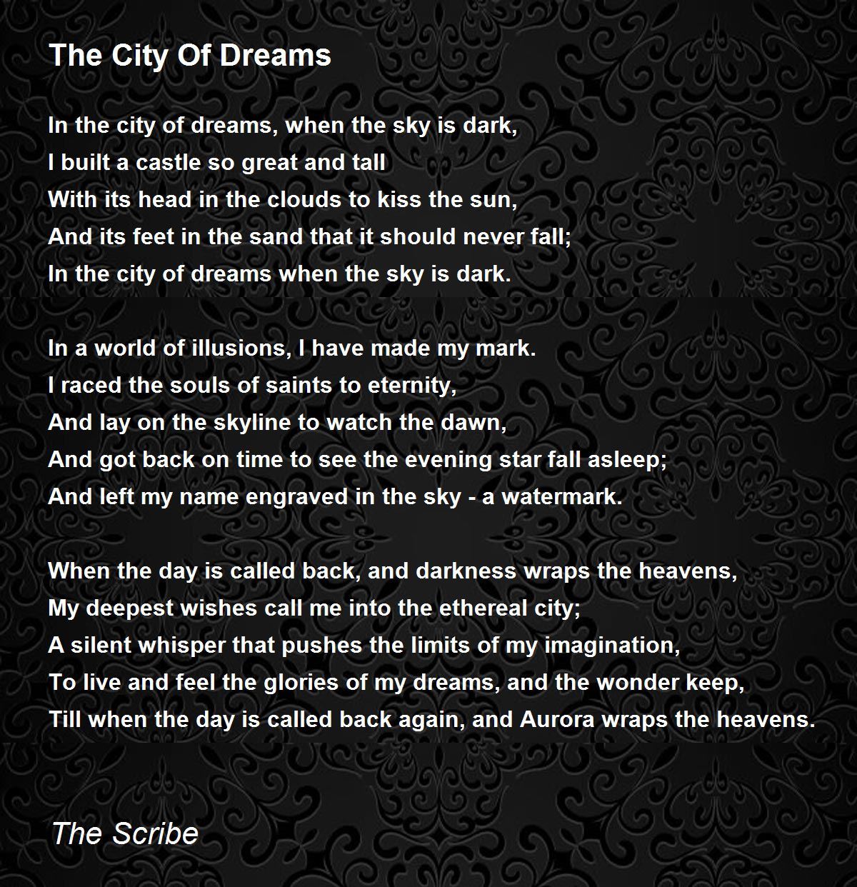 The City Of Dreams - The City Of Dreams Poem by The Scribe