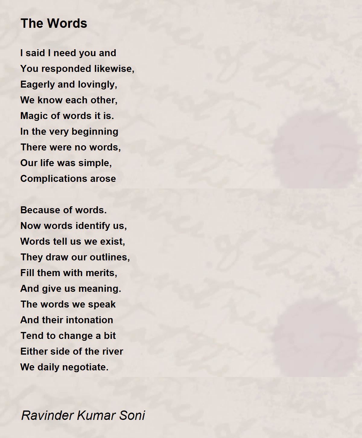 The Words Poem by Ravinder Kumar Soni - Poem Hunter