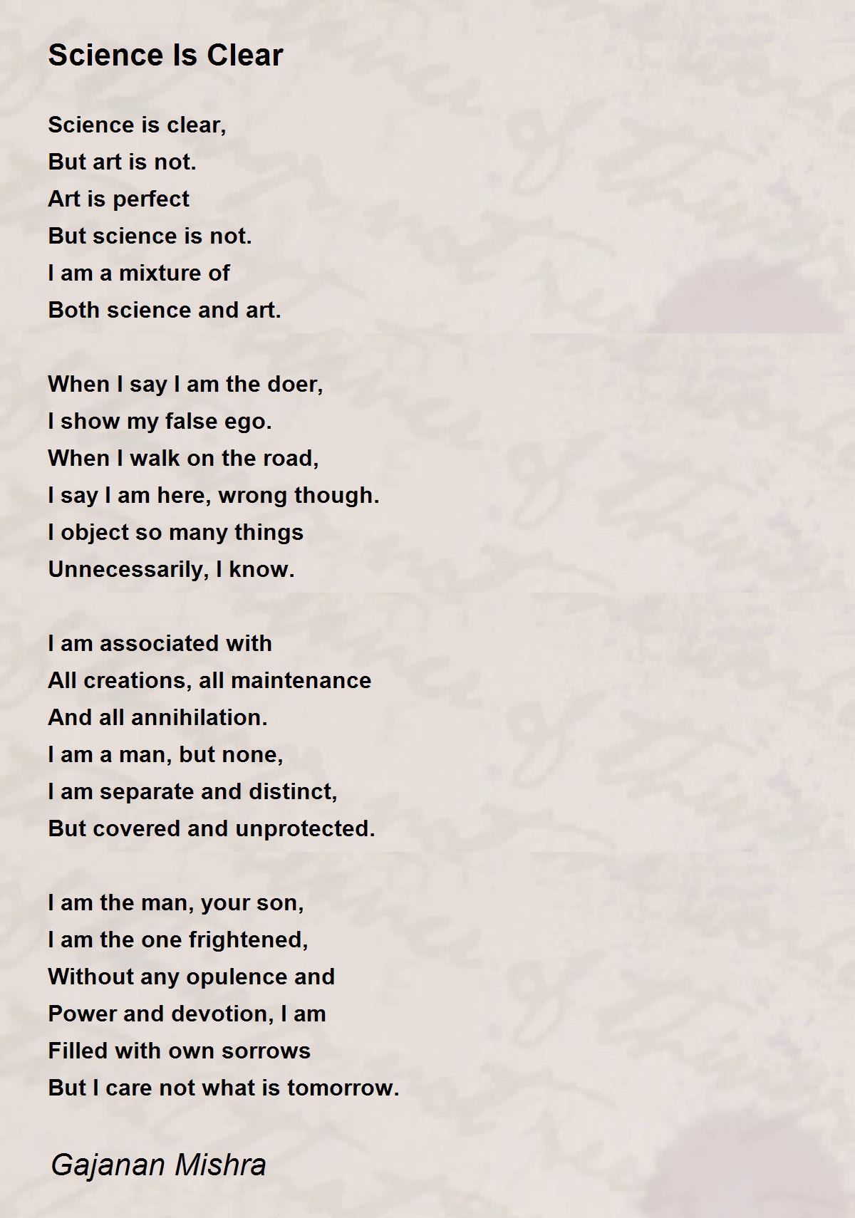 Science Is Clear by Gajanan Mishra - Science Is Clear Poem