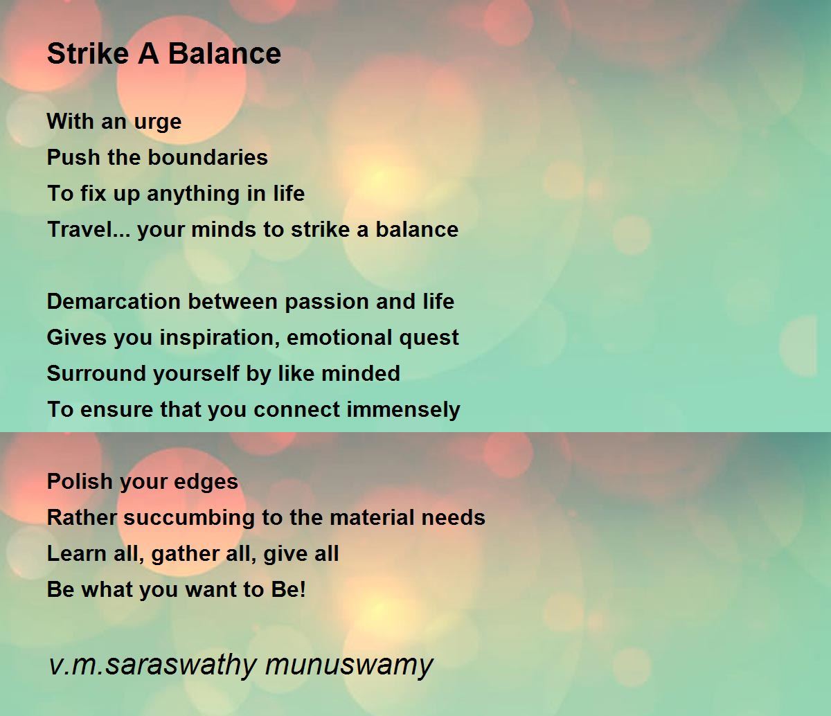 Strike A Balance - Strike A Balance Poem by v.m.saraswathy munuswamy