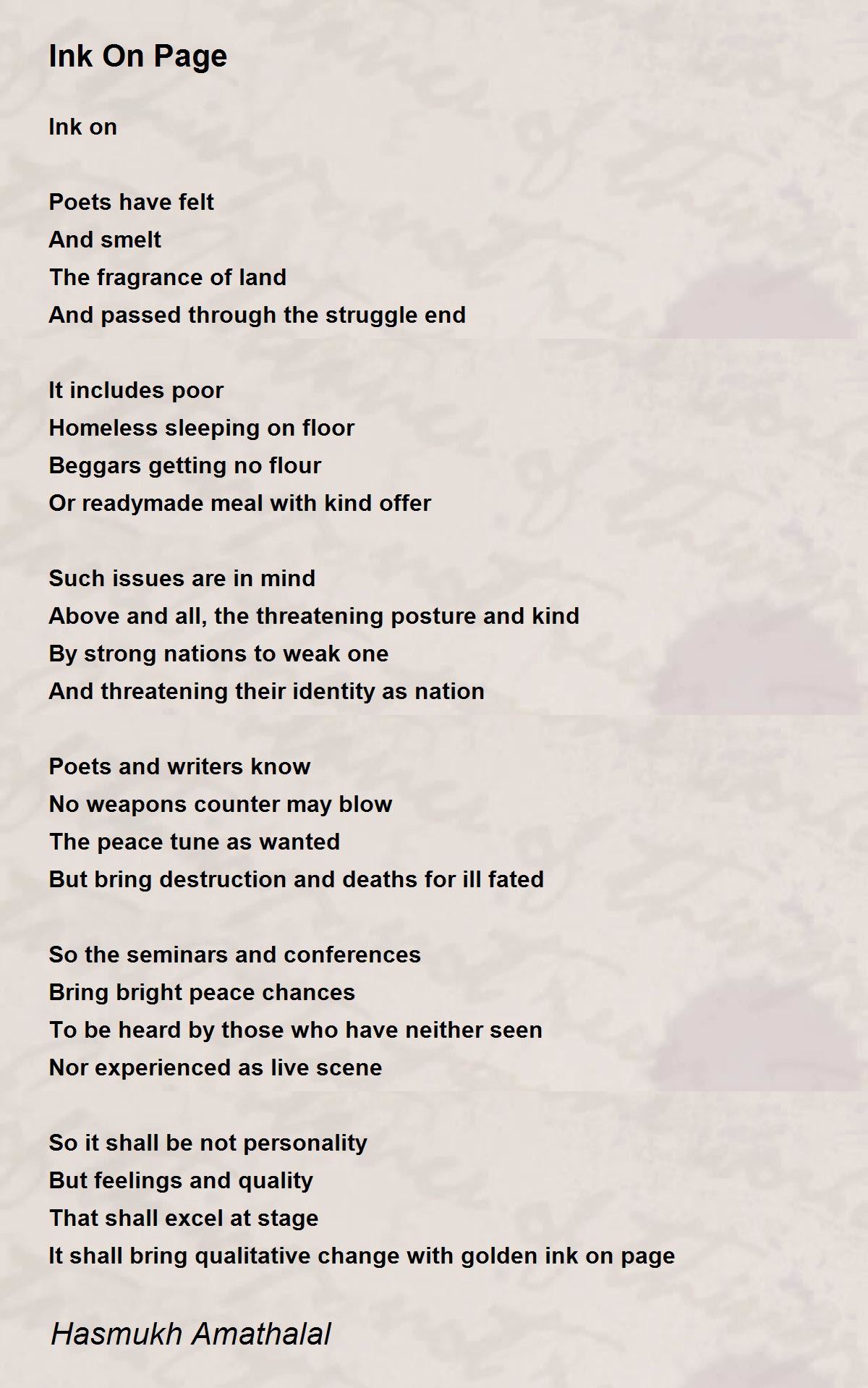Ink On Page by Mehta Hasmukh Amathalal - Ink On Page Poem