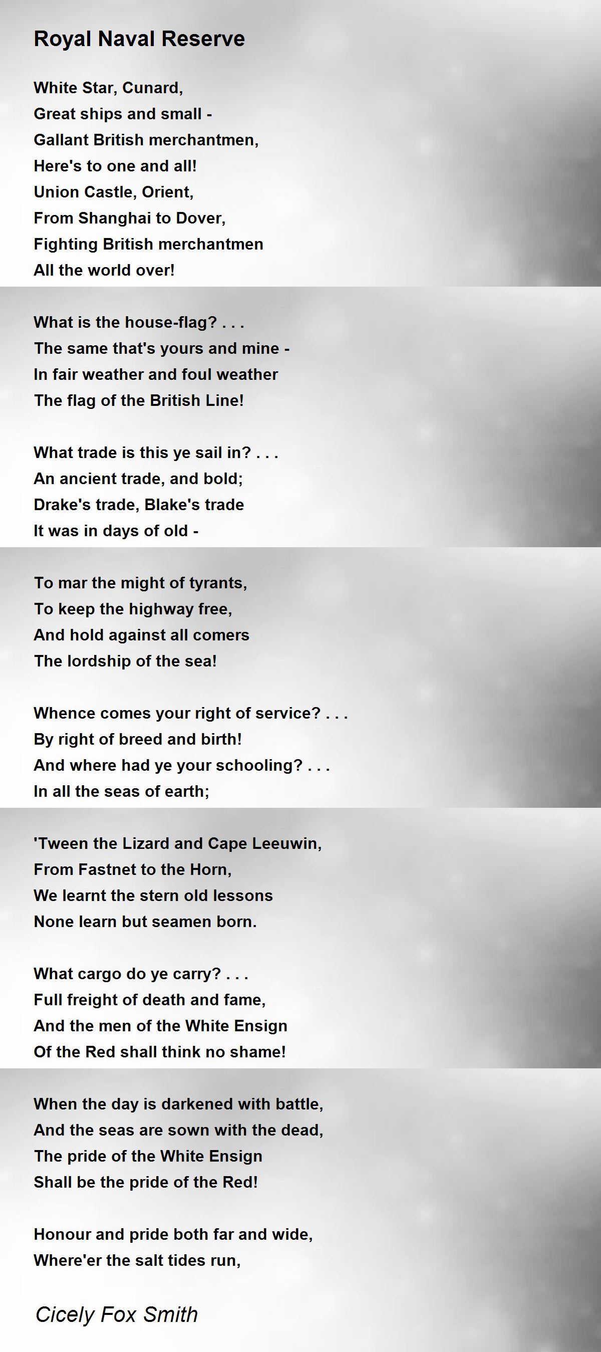 Royal Naval Reserve by Cicely Fox Smith - Royal Naval Reserve Poem