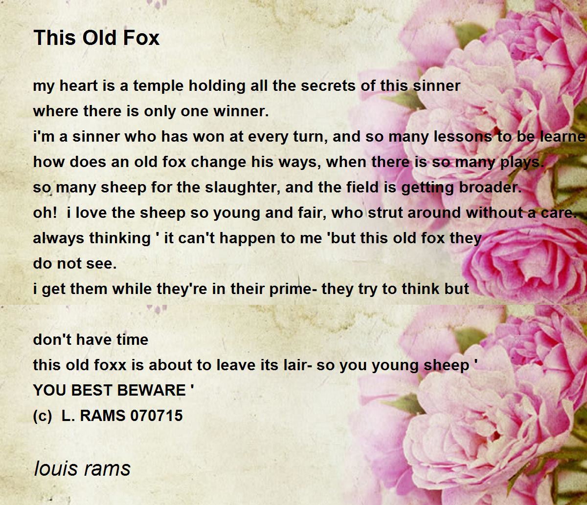 This Old Fox by louis rams - This Old Fox Poem