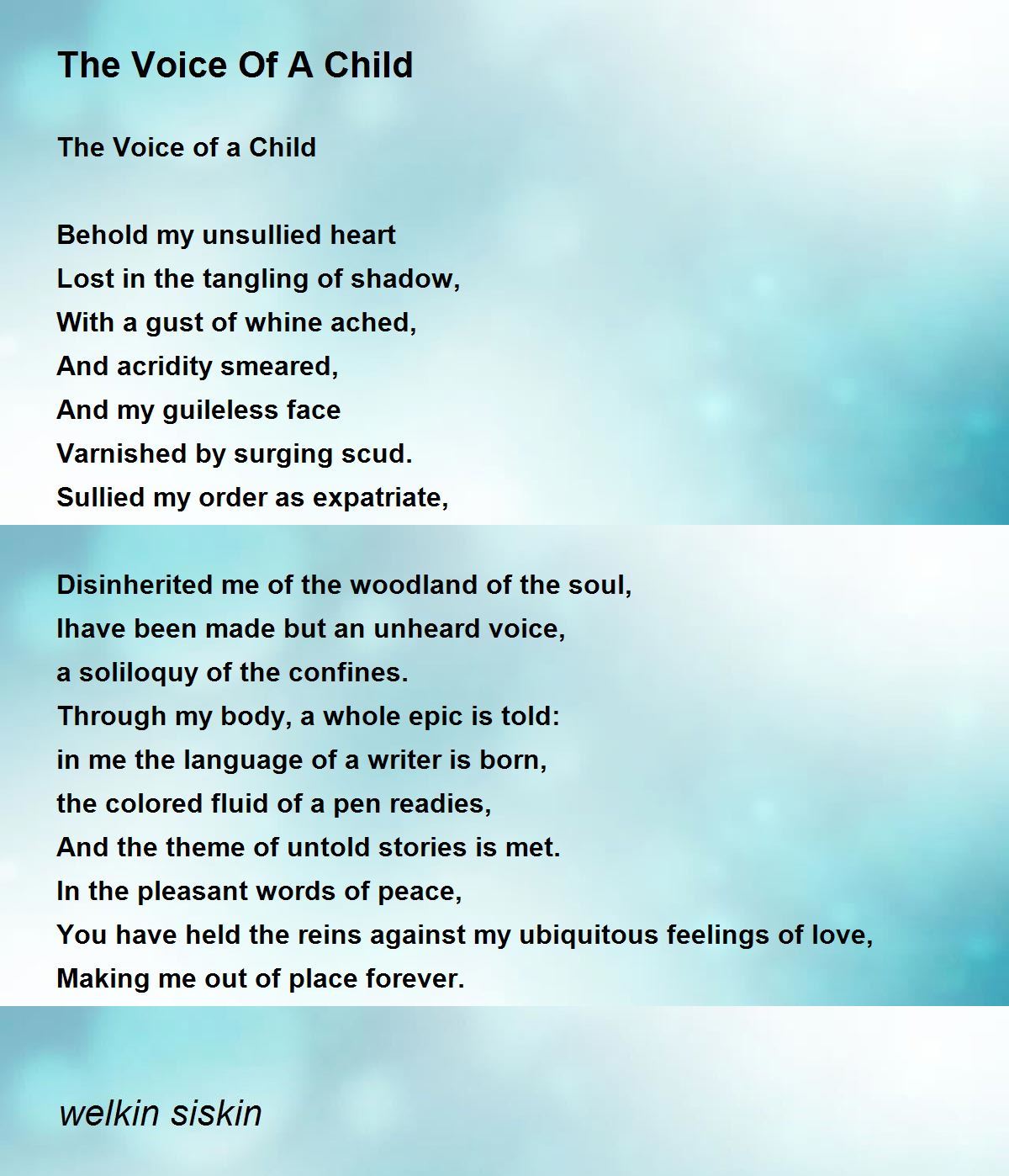 The Voice Of A Child - The Voice Of A Child Poem by welkin siskin