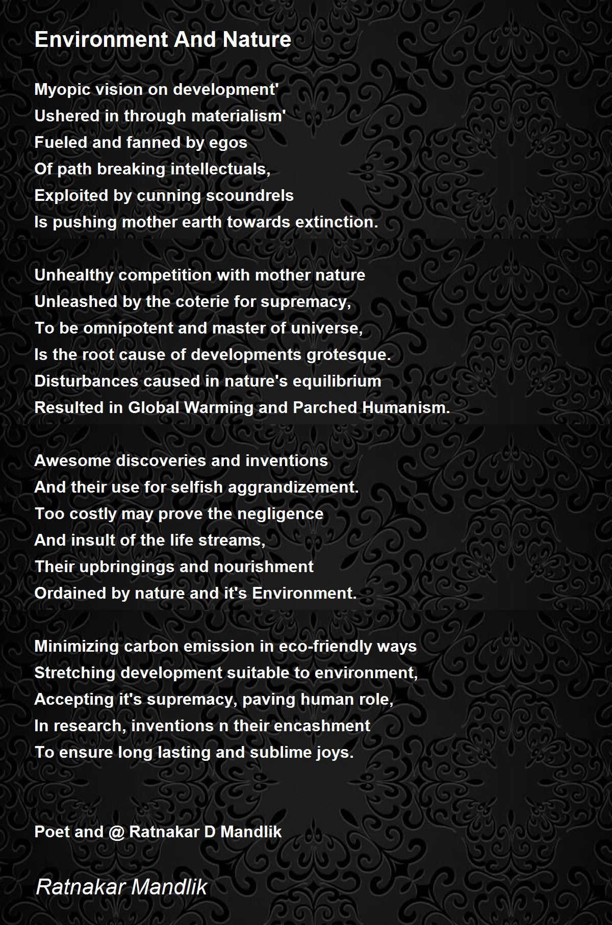 Environment And Nature - Environment And Nature Poem by Ratnakar Mandlik