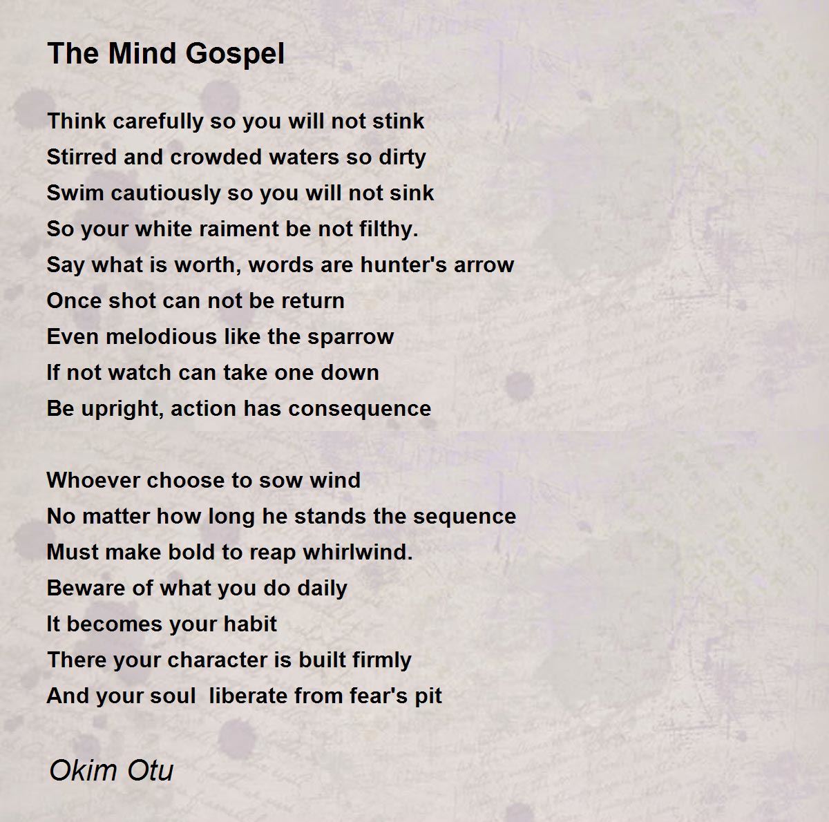 The Mind Gospel by Okim Otu - The Mind Gospel Poem
