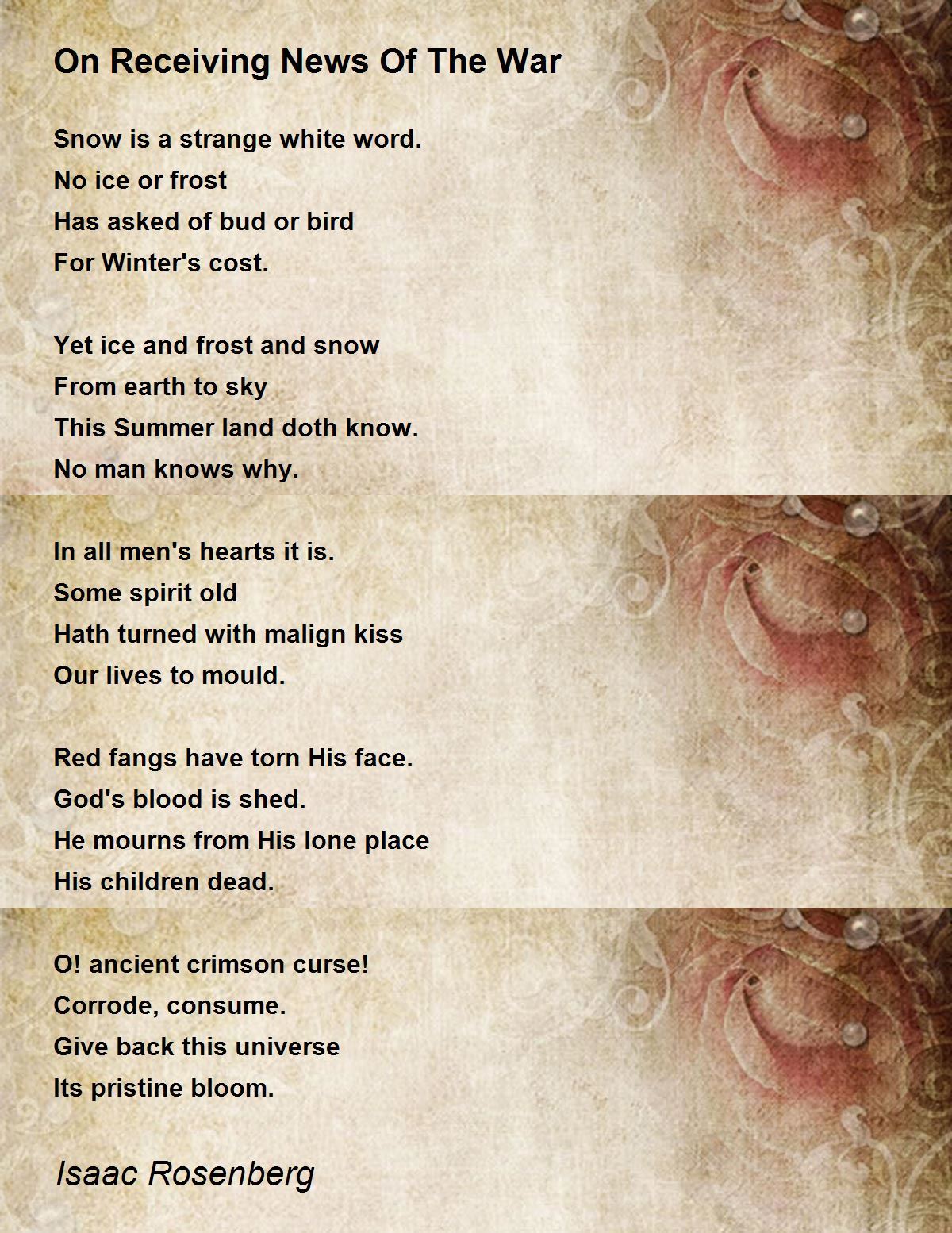 On Receiving News Of The War Poem by Isaac Rosenberg - Poem Hunter