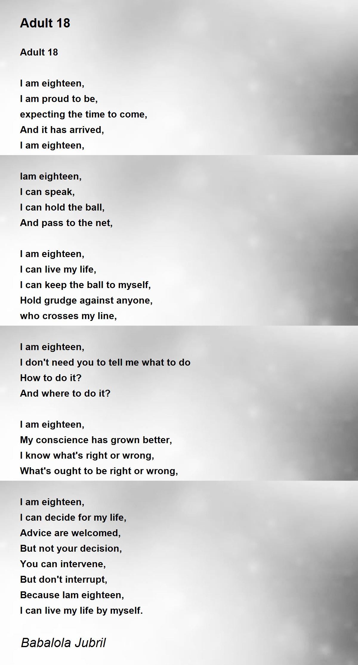 Adult 18 Poem by Babalola Jubril - Poem Hunter