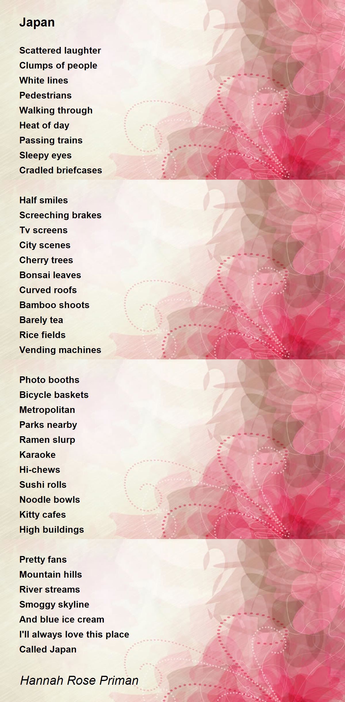 Japan Poem by Hannah Rose Priman - Poem Hunter