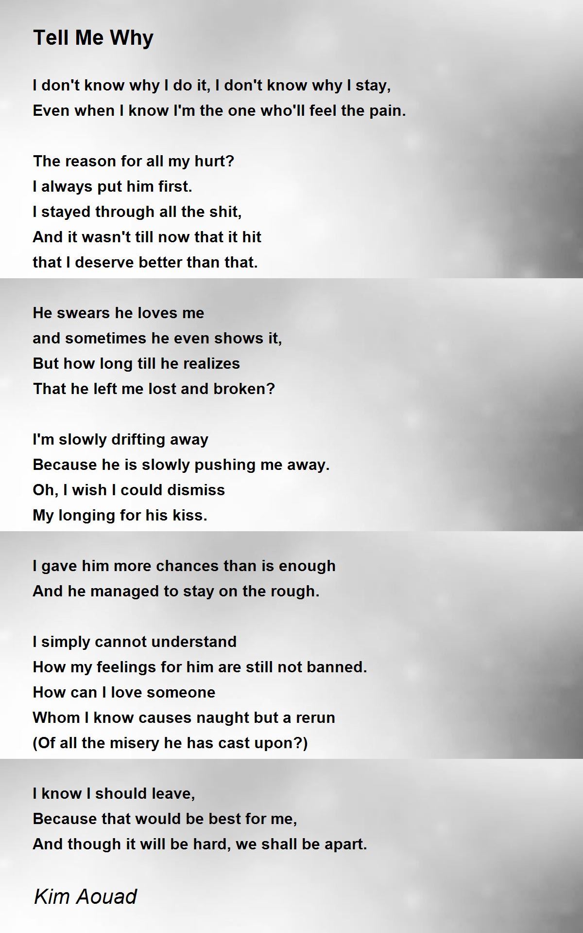 Tell Me Why - Tell Me Why Poem by Kim Aouad