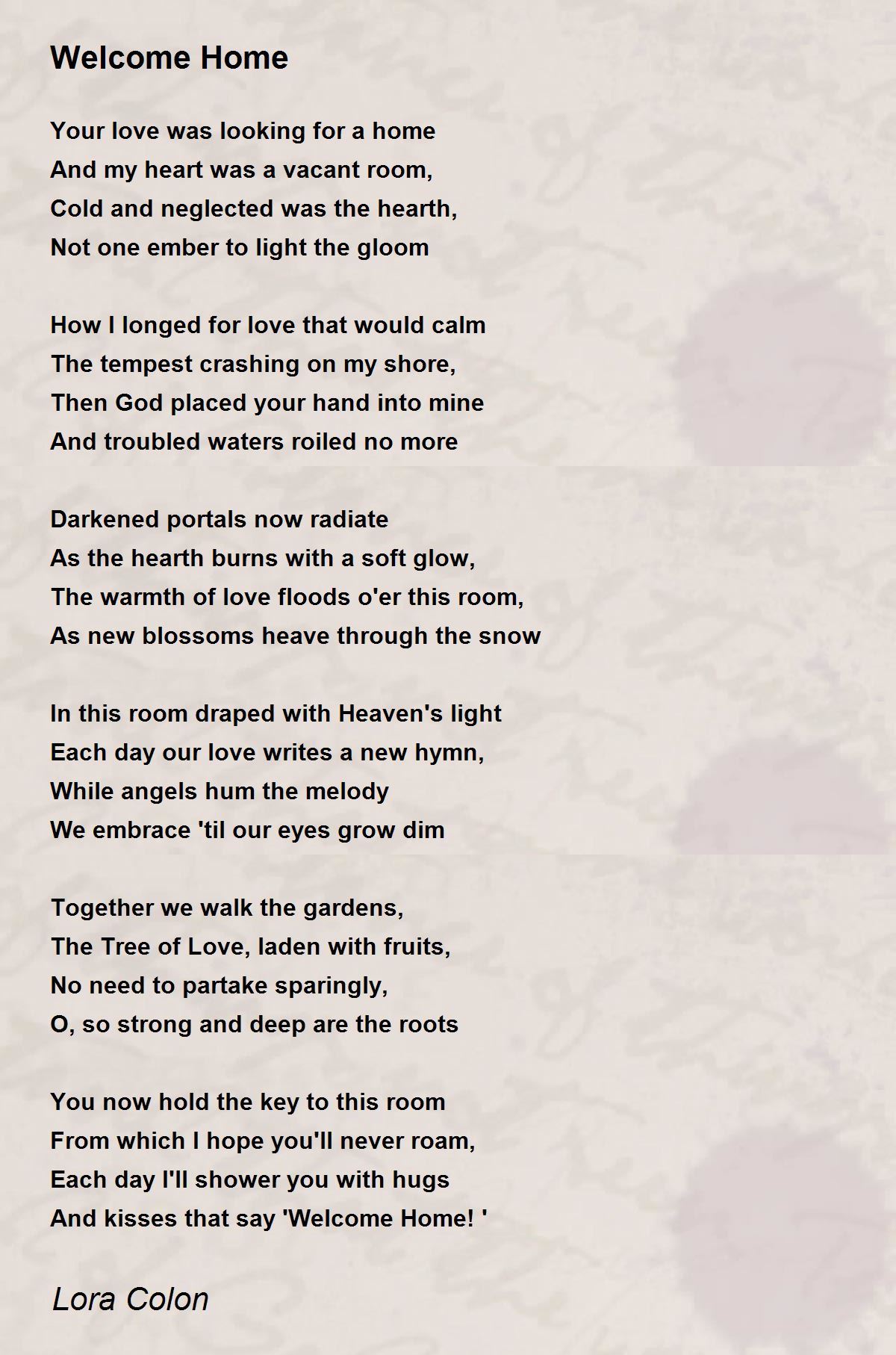 Welcome Home by Lora Colon - Welcome Home Poem