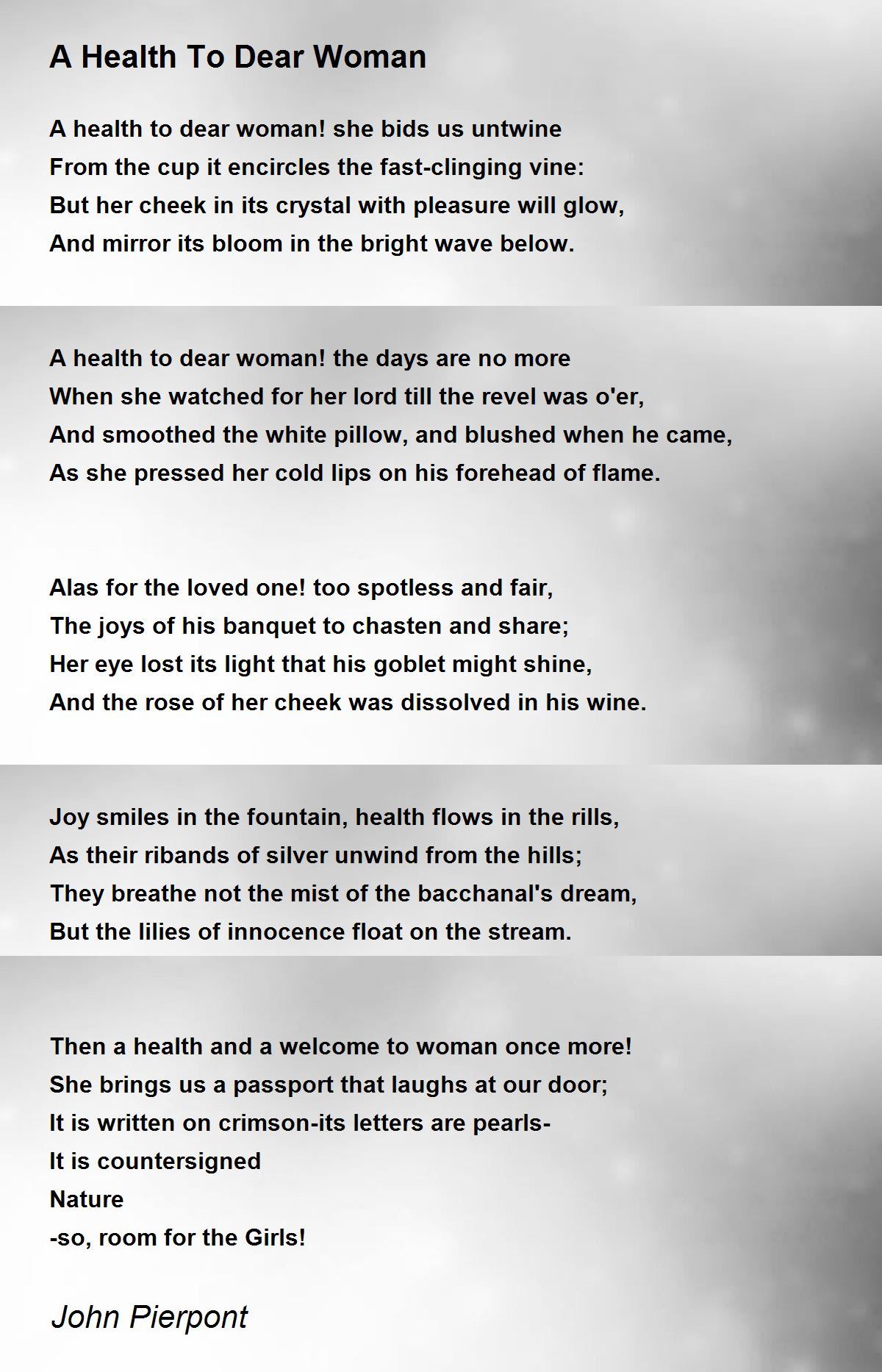 A Health To Dear Woman - A Health To Dear Woman Poem by John Pierpont