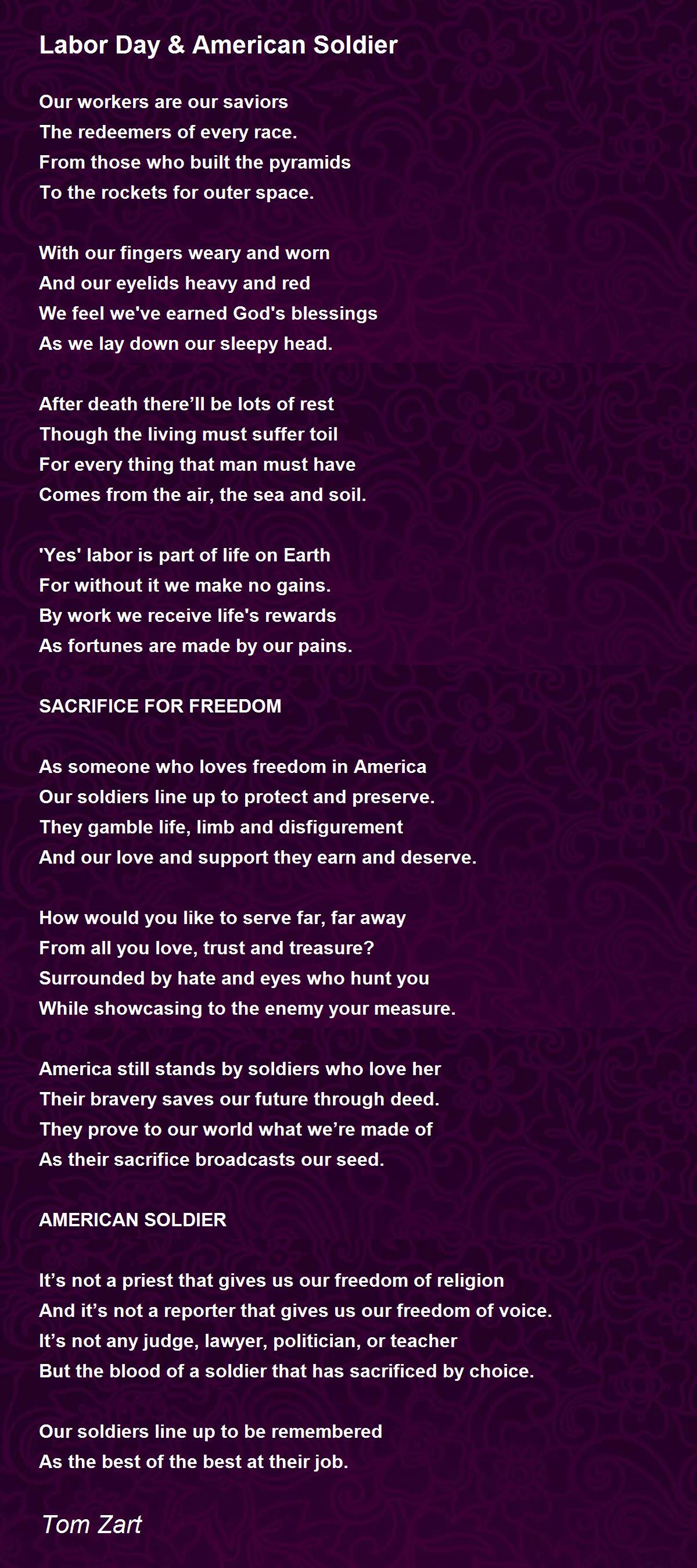 Labor Day & American Soldier - Labor Day & American Soldier Poem by Tom ...