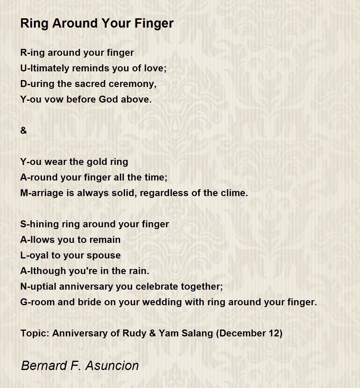 Ring Around Your Finger - Ring Around Your Finger Poem by Bernard F ...