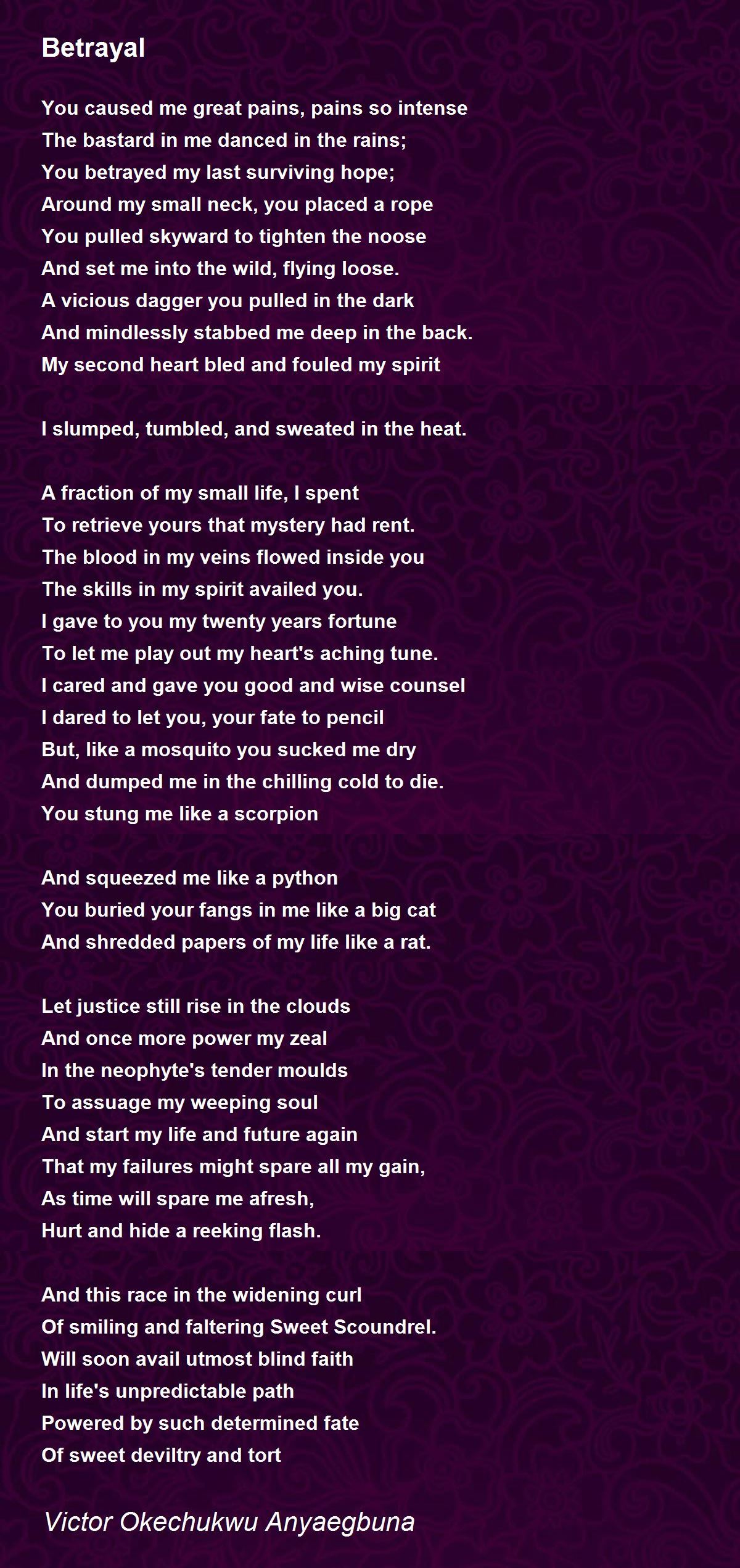 Betrayal - Betrayal Poem by Victor Okechukwu Anyaegbuna