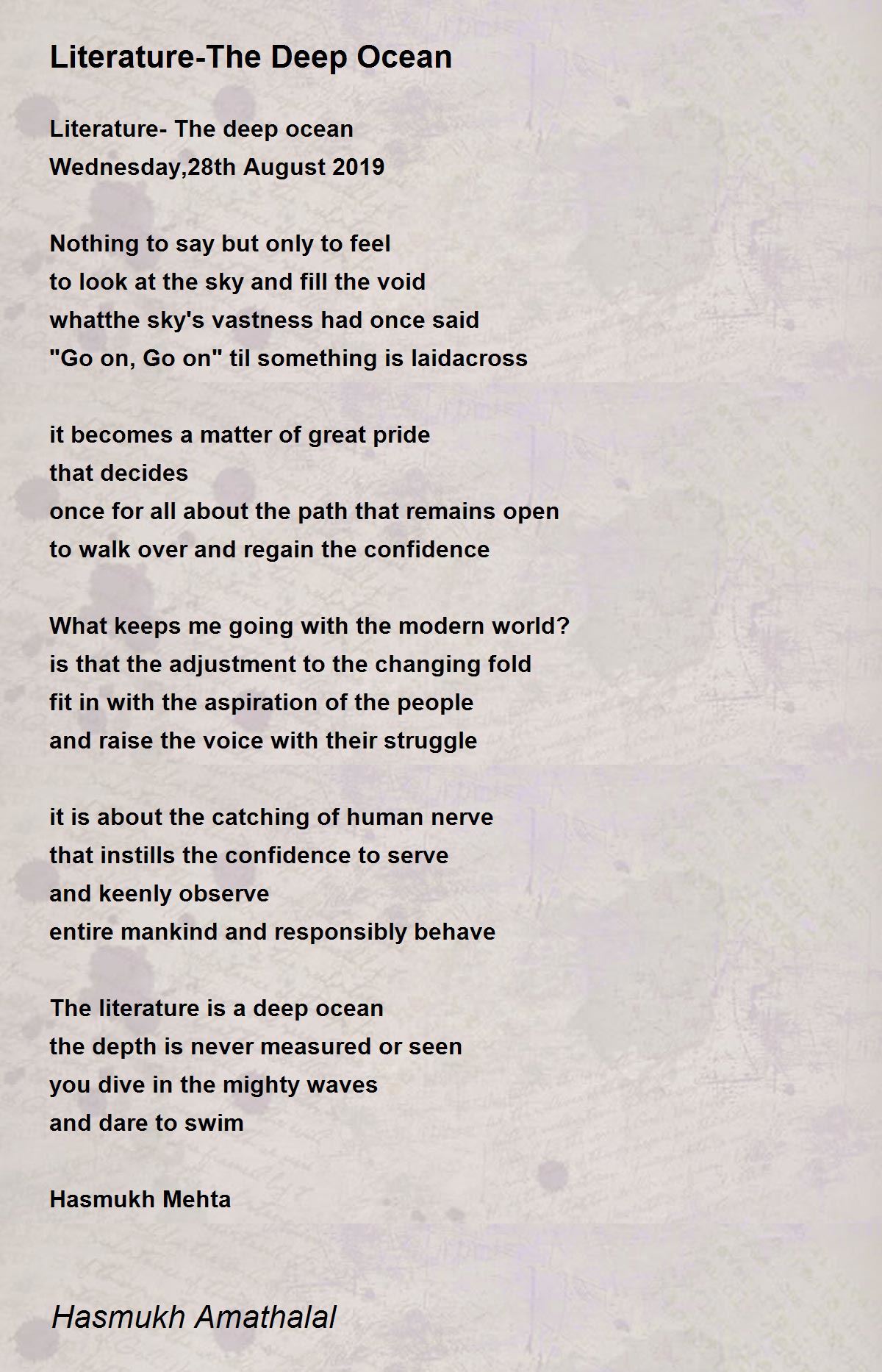 Literature-The Deep Ocean - Literature-The Deep Ocean Poem by Mehta ...