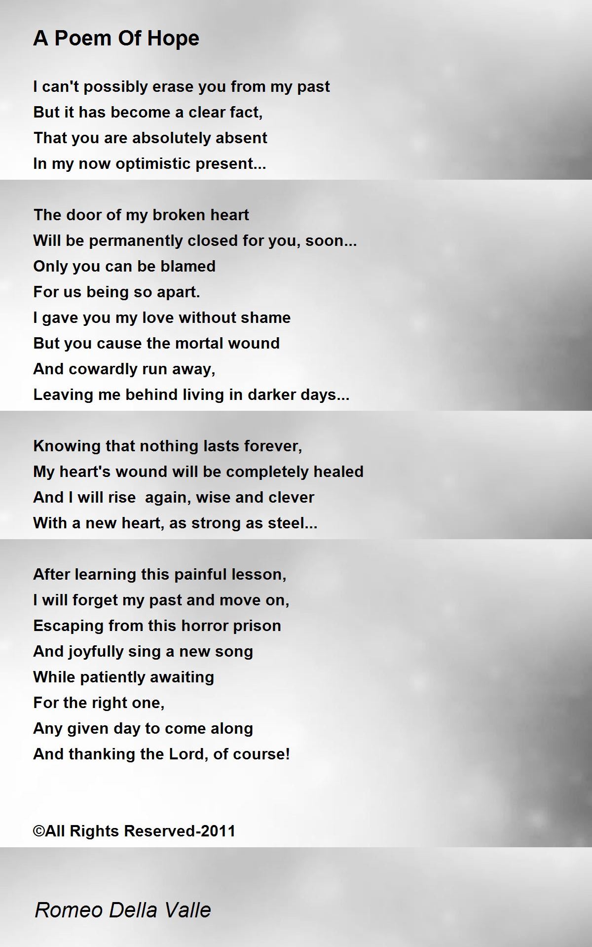 A Poem Of Hope Poem by Romeo Della Valle - Poem Hunter