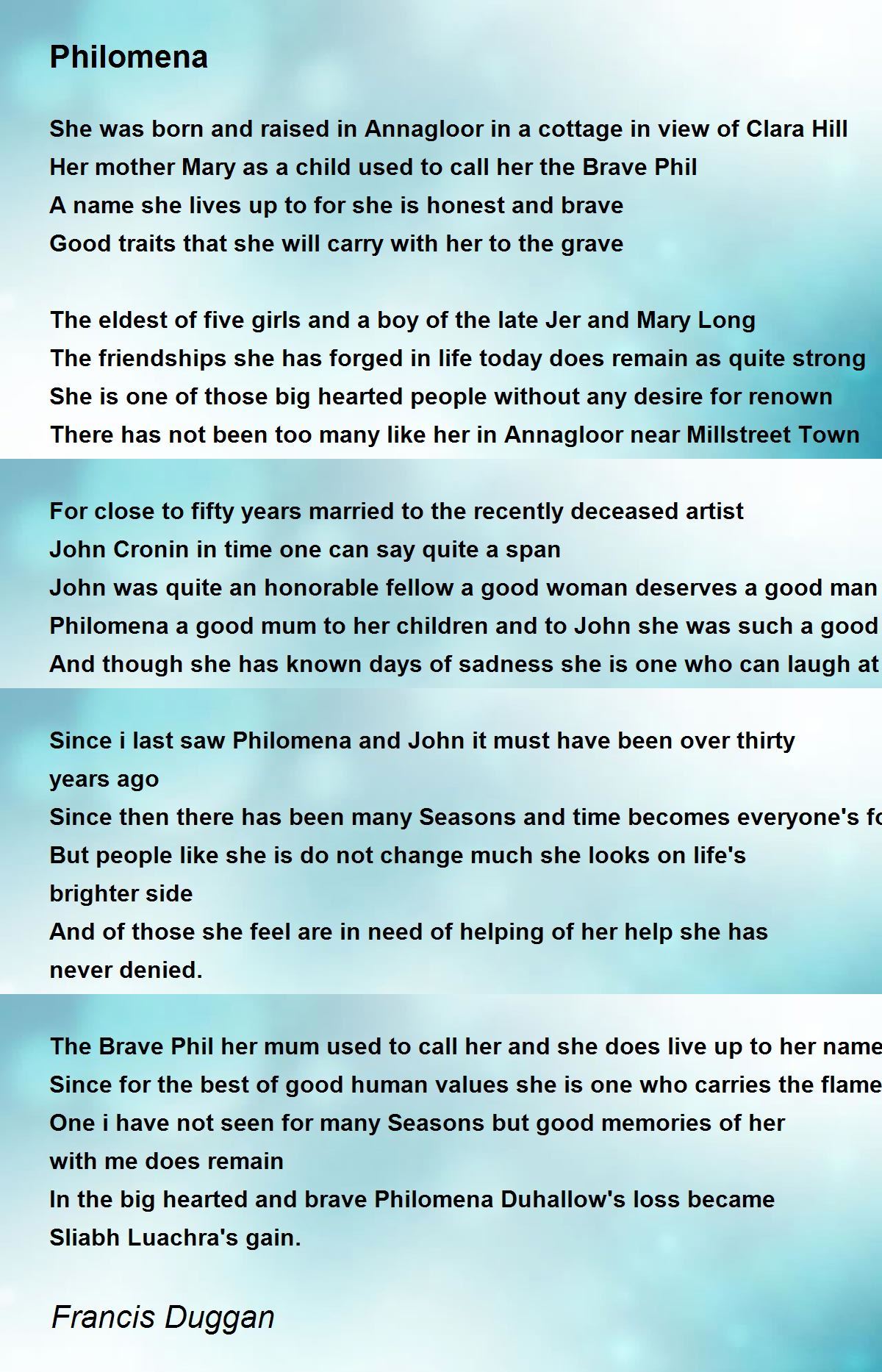 Philomena - Philomena Poem by Francis Duggan