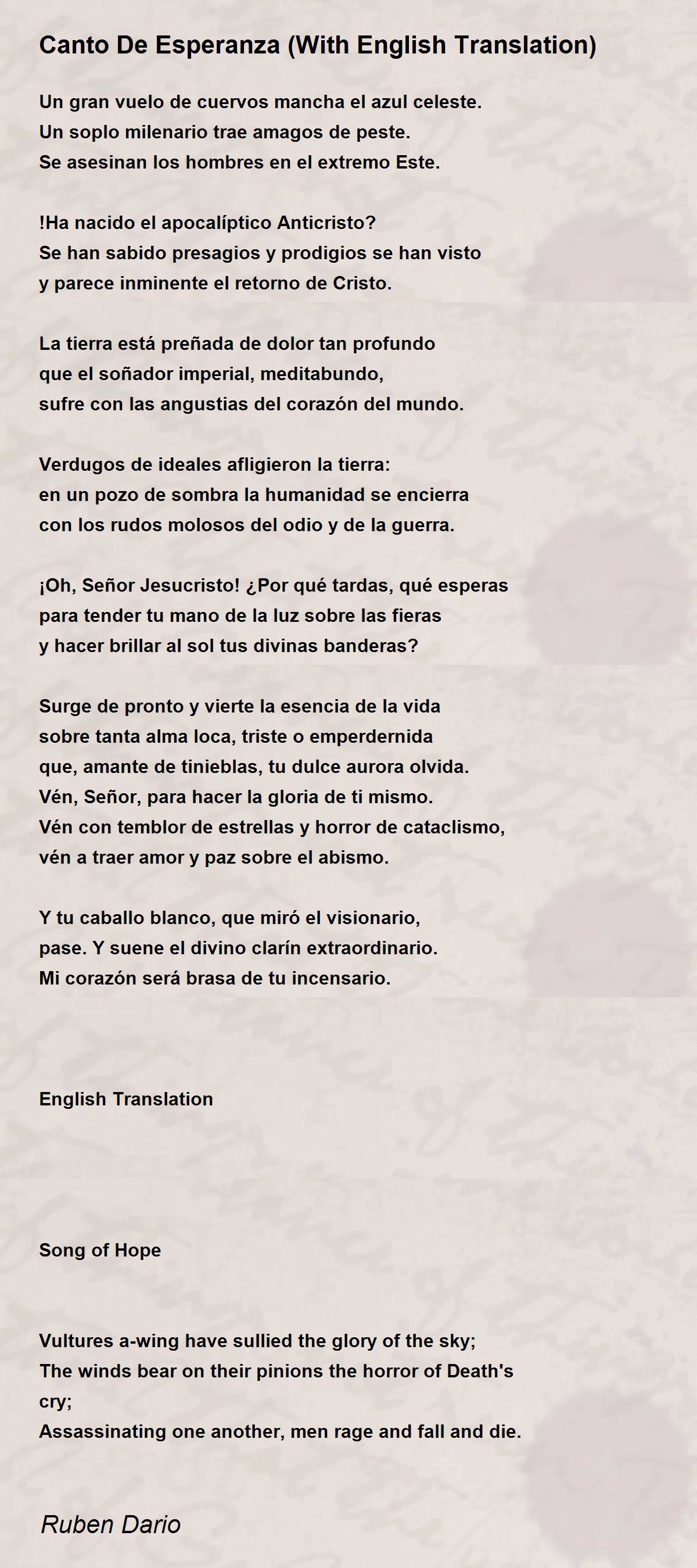 Canto De Esperanza (With English Translation) Poem by Ruben Dario ...