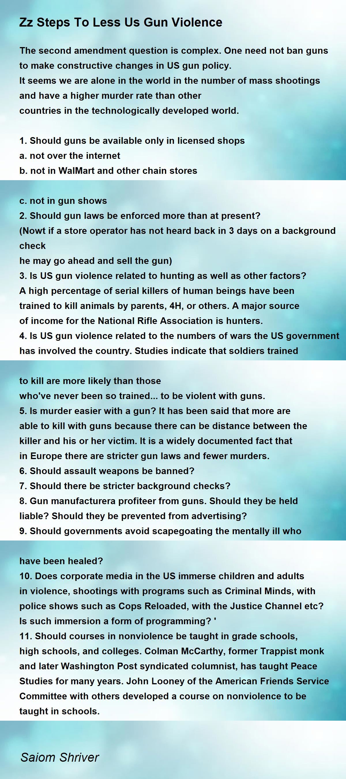 Zz Steps To Less Us Gun Violence by Saiom Shriver - Zz Steps To Less Us ...