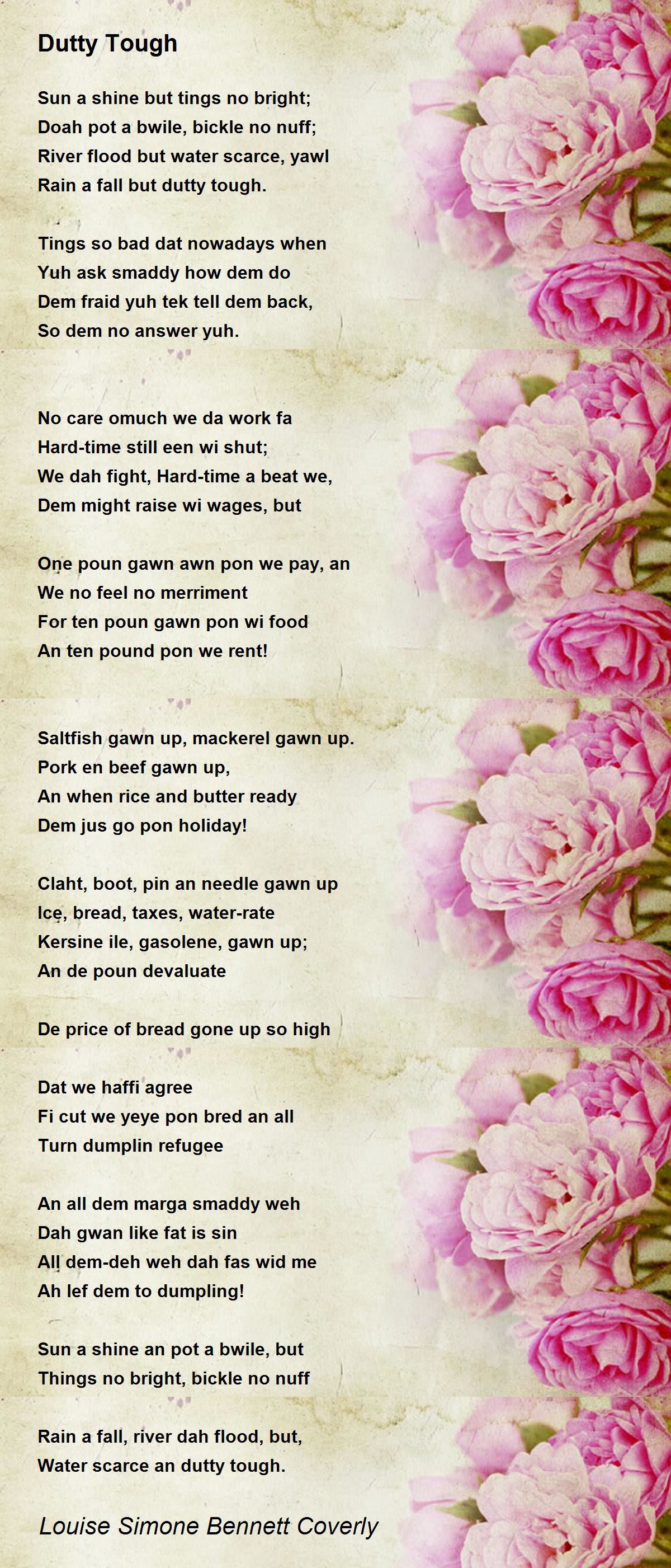 Dutty Tough Poem by Louise Simone Bennett Coverly - Poem Hunter