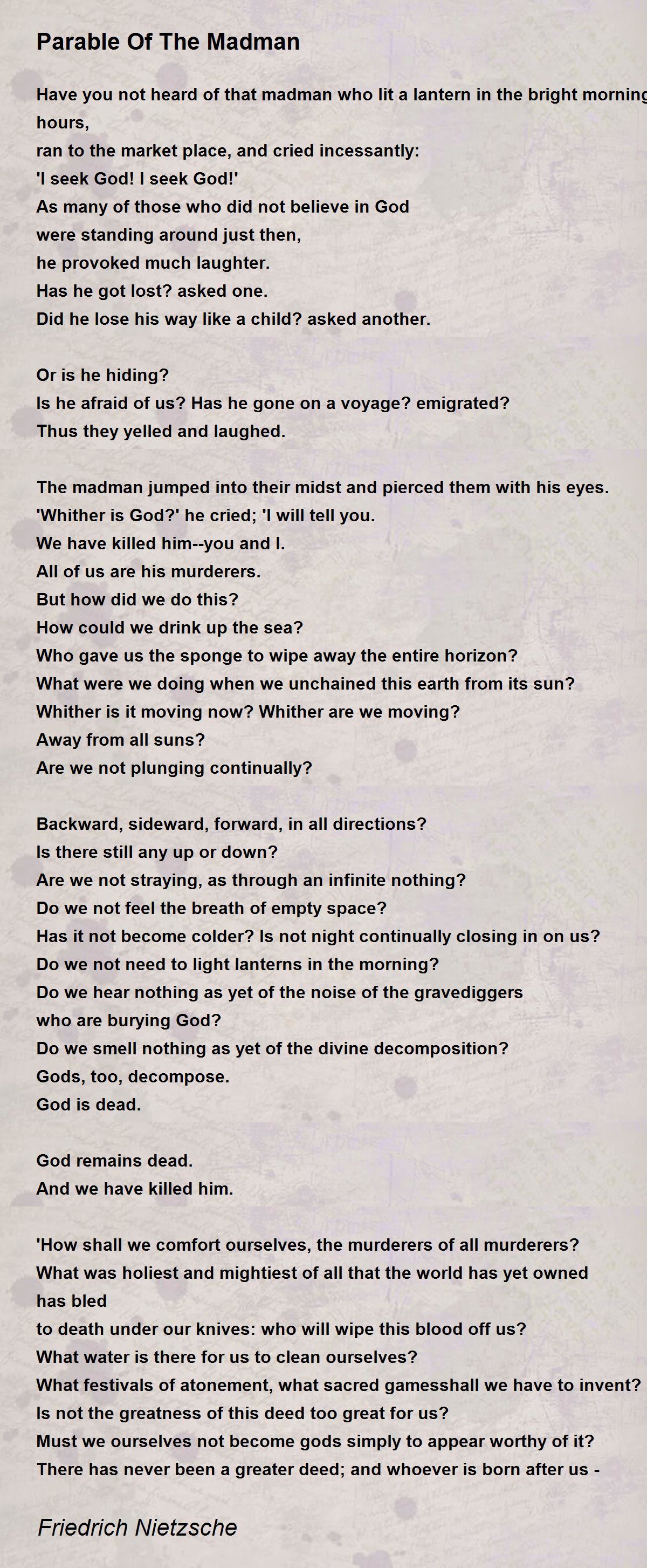 Parable Of The Madman Poem by Friedrich Nietzsche - Poem Hunter